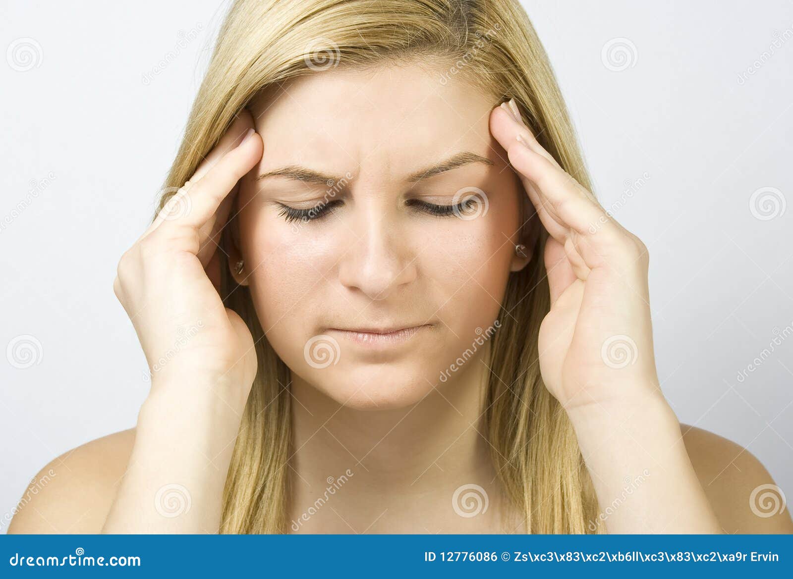Girl has a headache stock photo. Image of adult, migraine - 12776086