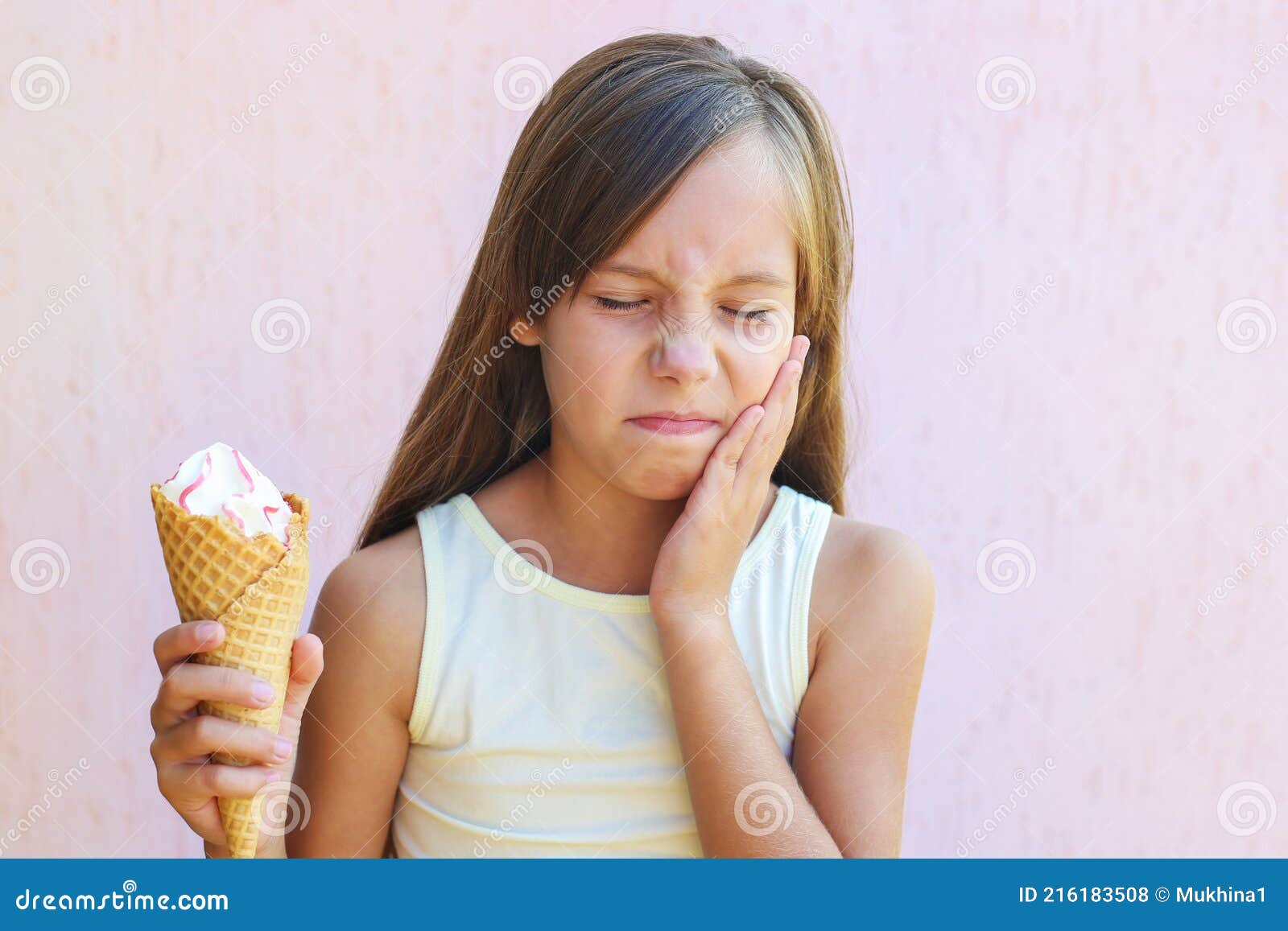 Girl Has a Toothache from Cold Ice Cream Stock Photo - Image of child ...