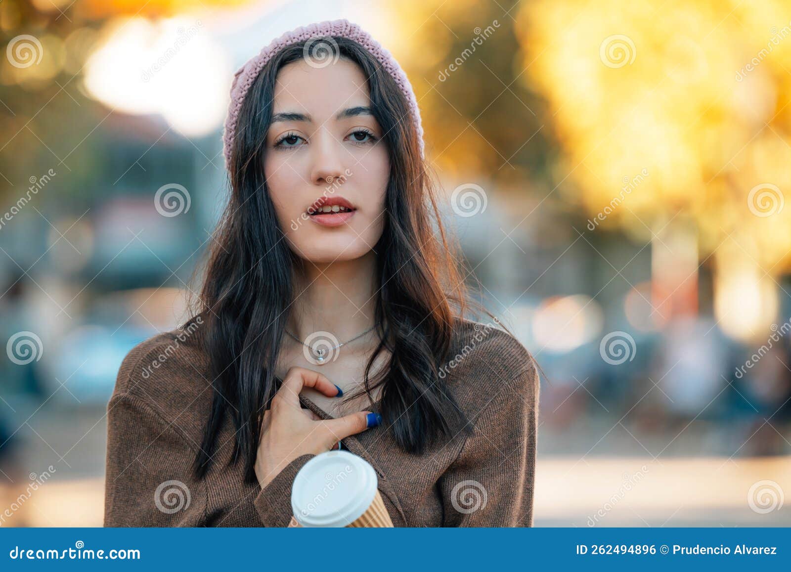 Girl with Hat and Cup of Coffee Stock Photo - Image of real, season ...