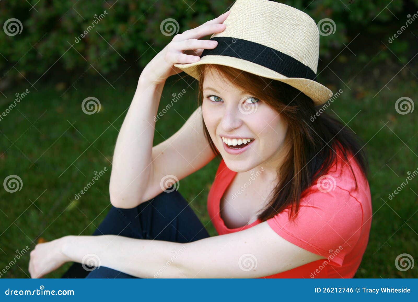 Girl in hat smiling stock photo. Image of female, friendly - 26212746
