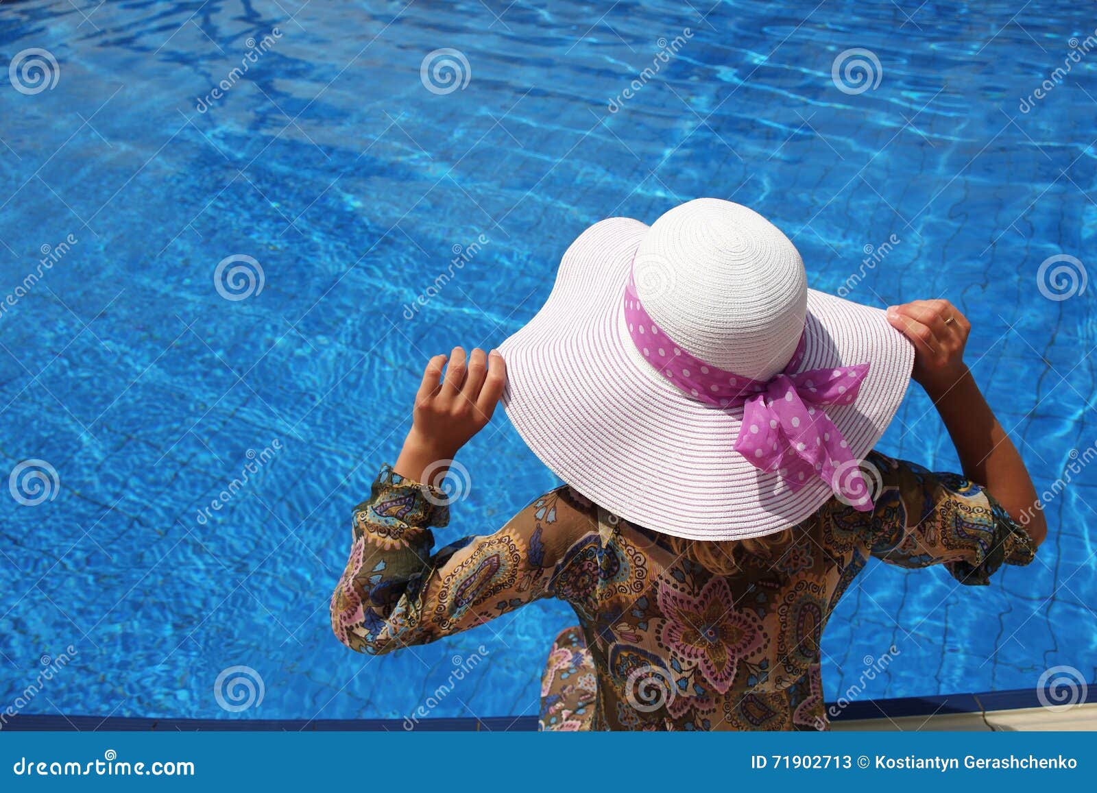 Girl with a Hat in the Water Basin Stock Image - Image of beautiful ...