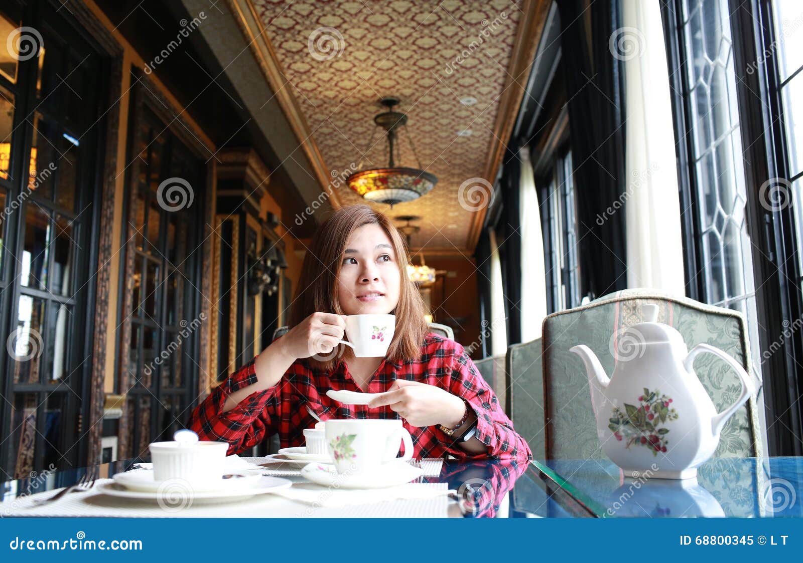 Girl have a tea time stock image. Image of happy, life - 68800345