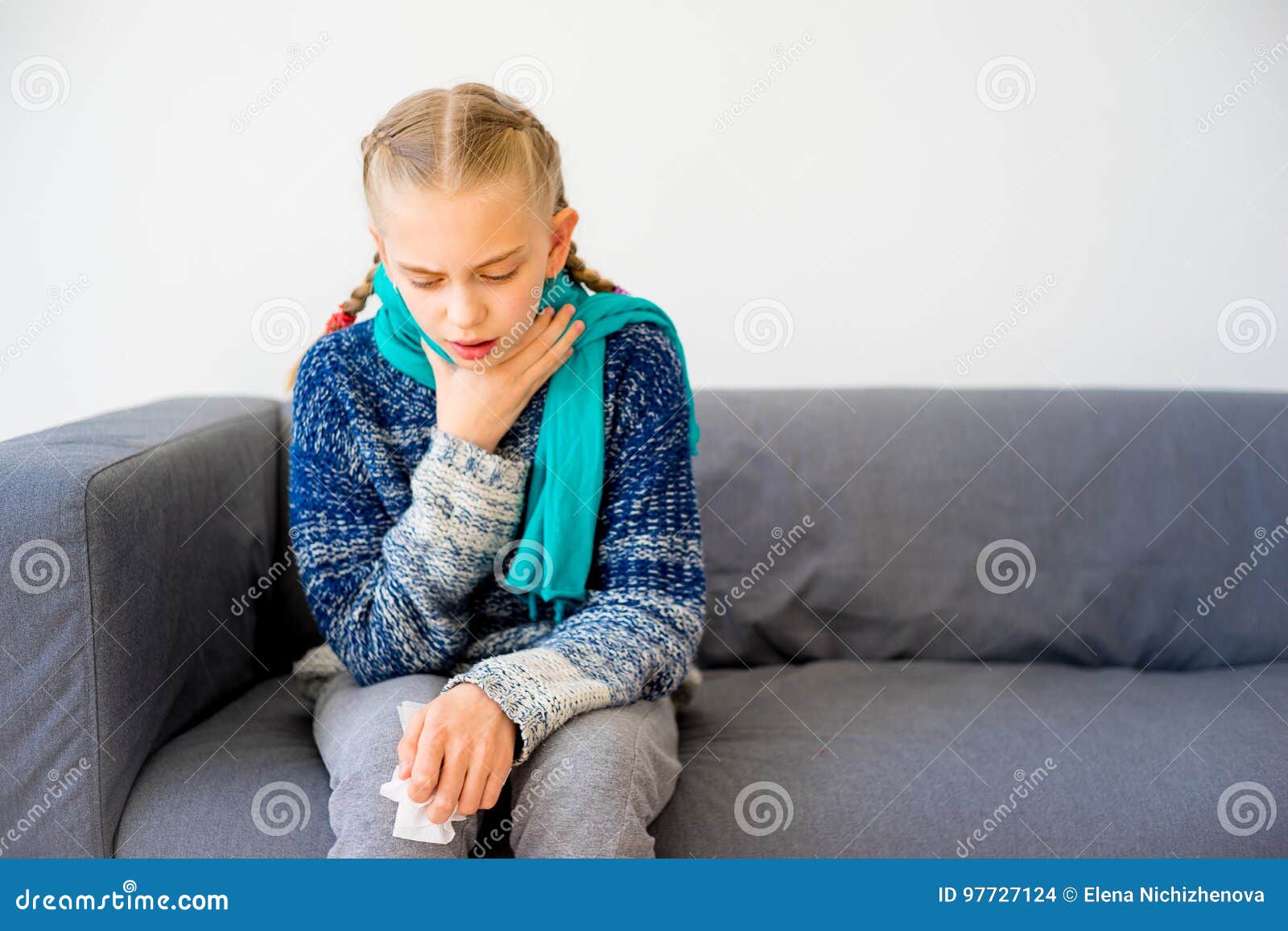 Girl having cold stock photo. Image of woman, fever, disease - 97727124