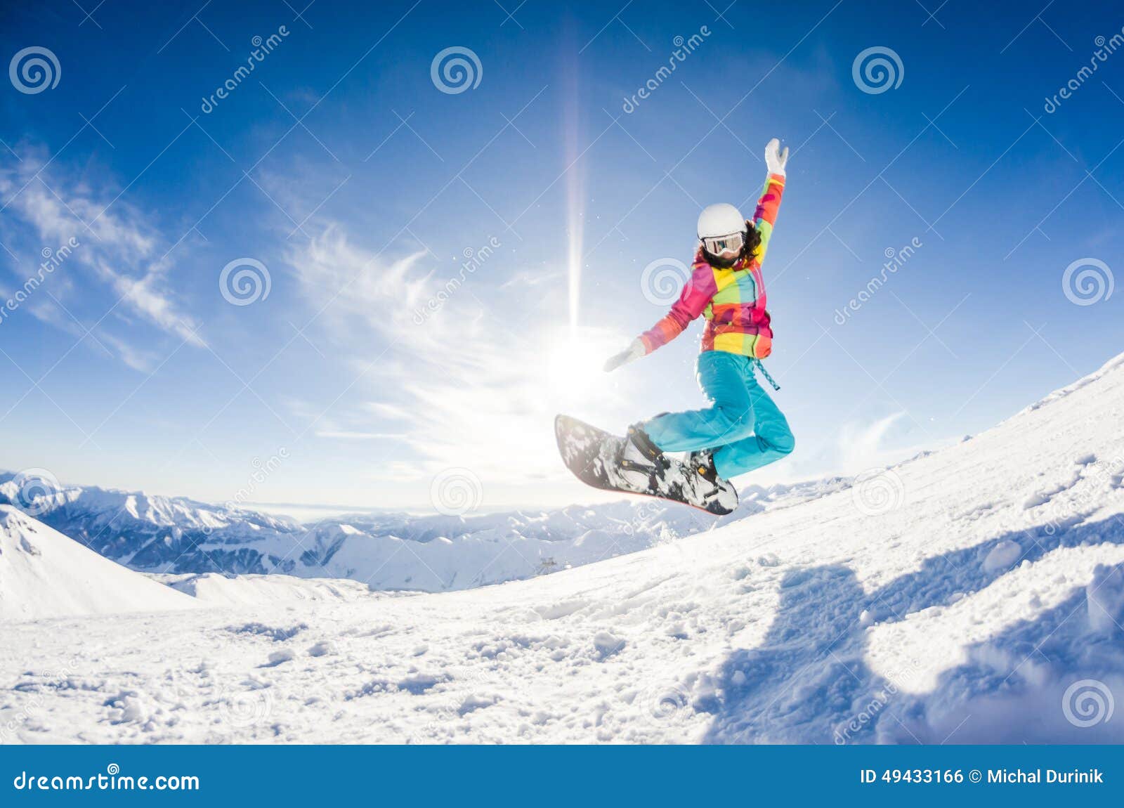 Girl Having Fun on Her Snowboard Stock Photo - Image of blue, action ...