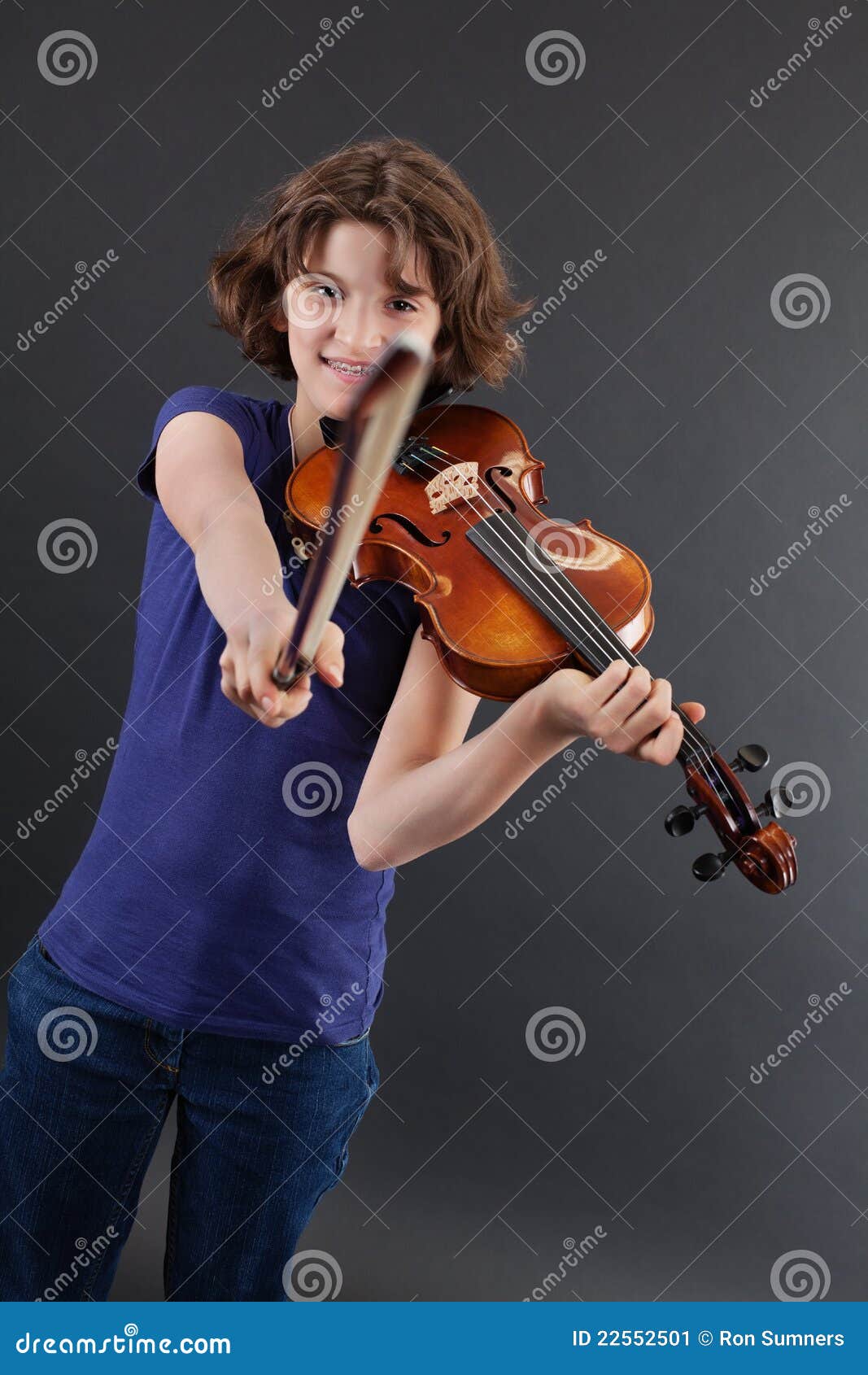 Girl Having Fun with a Violin Stock Image - Image of laughing, vertical ...