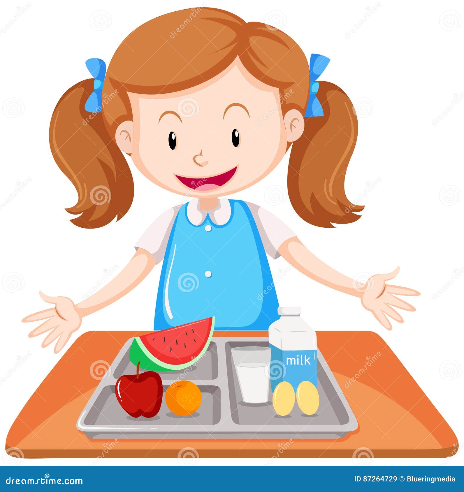 Girl having lunch on table stock vector. Illustration of child - 87264729
