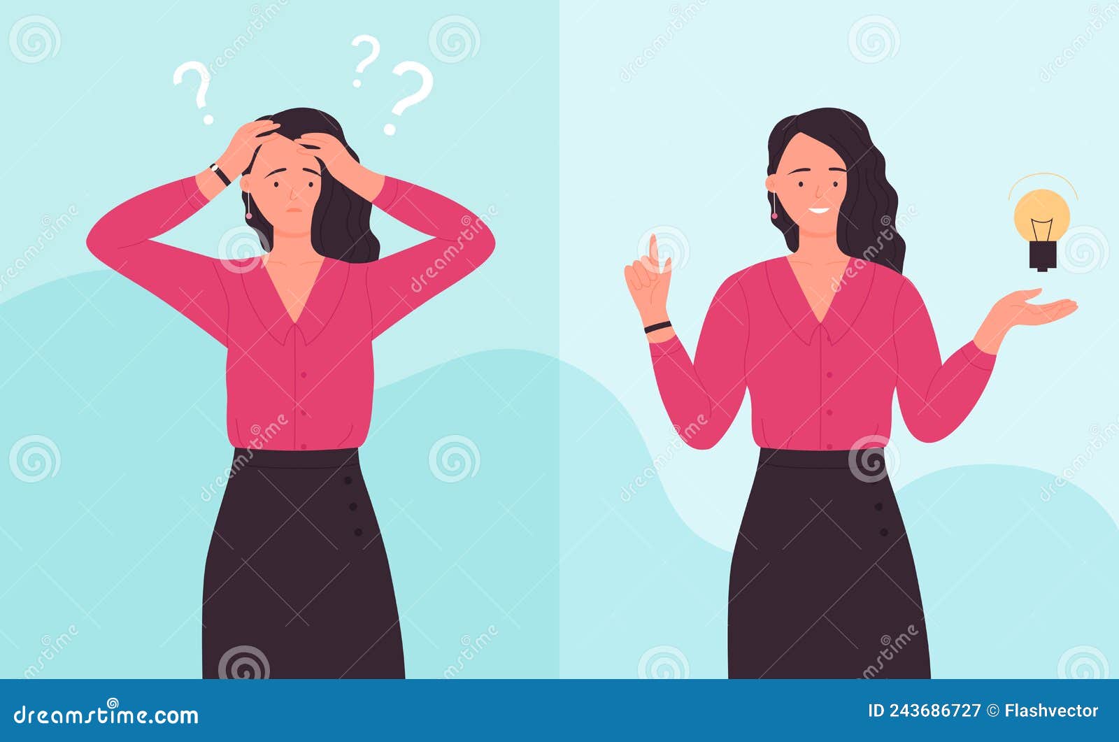 Girl Having a Problem and Finding a Solution Stock Vector ...