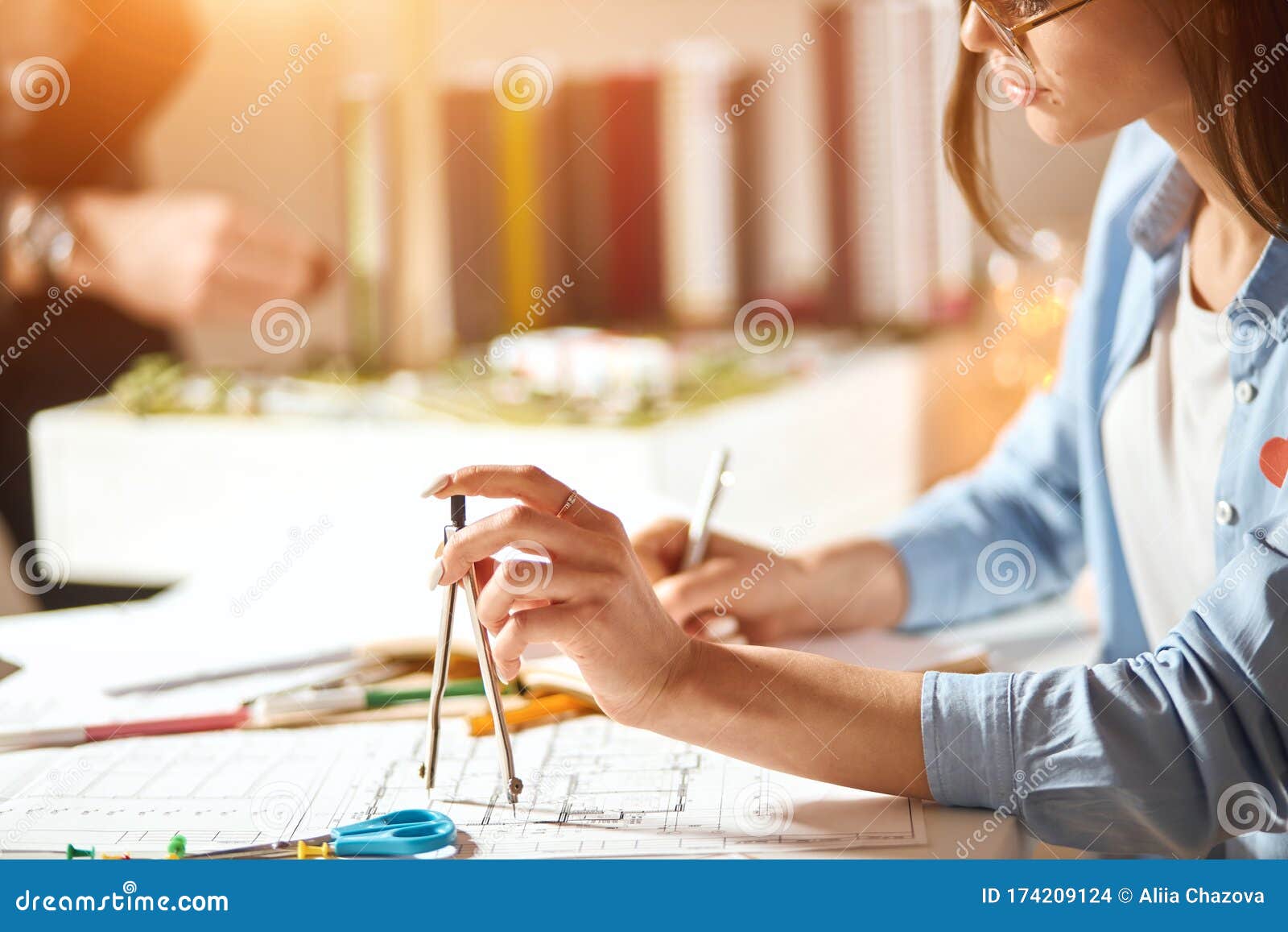 Girl Having a Problem with Her Technical Drawings Stock Photo - Image ...