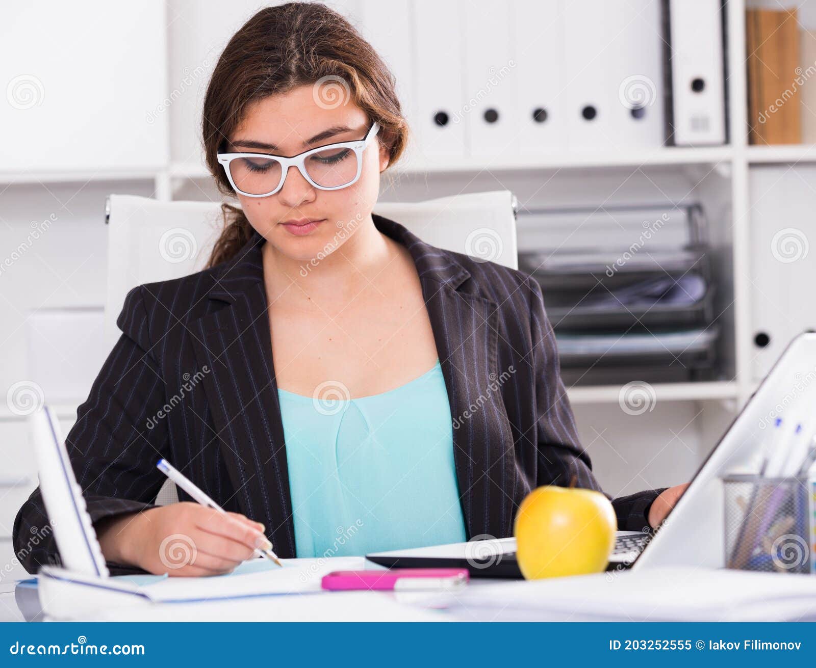 Girl is Having Productive Day at Work Stock Image - Image of girl ...