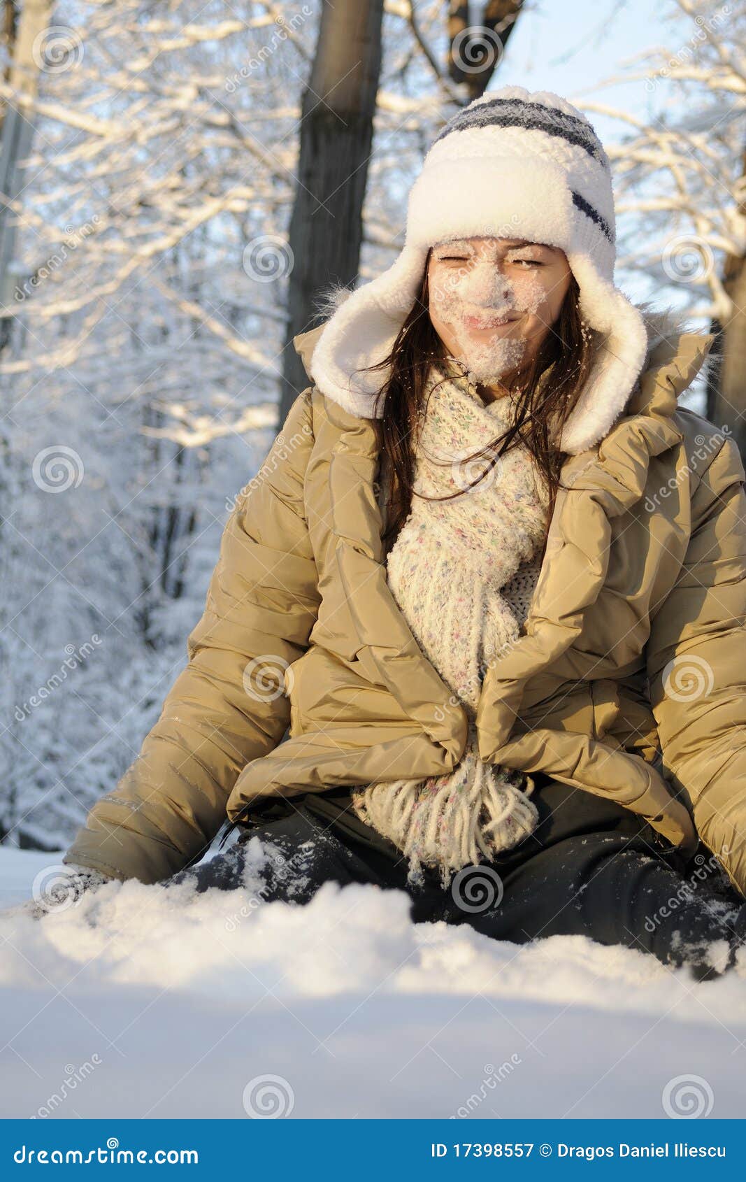 Girl having snow on face stock image. Image of standing - 17398557
