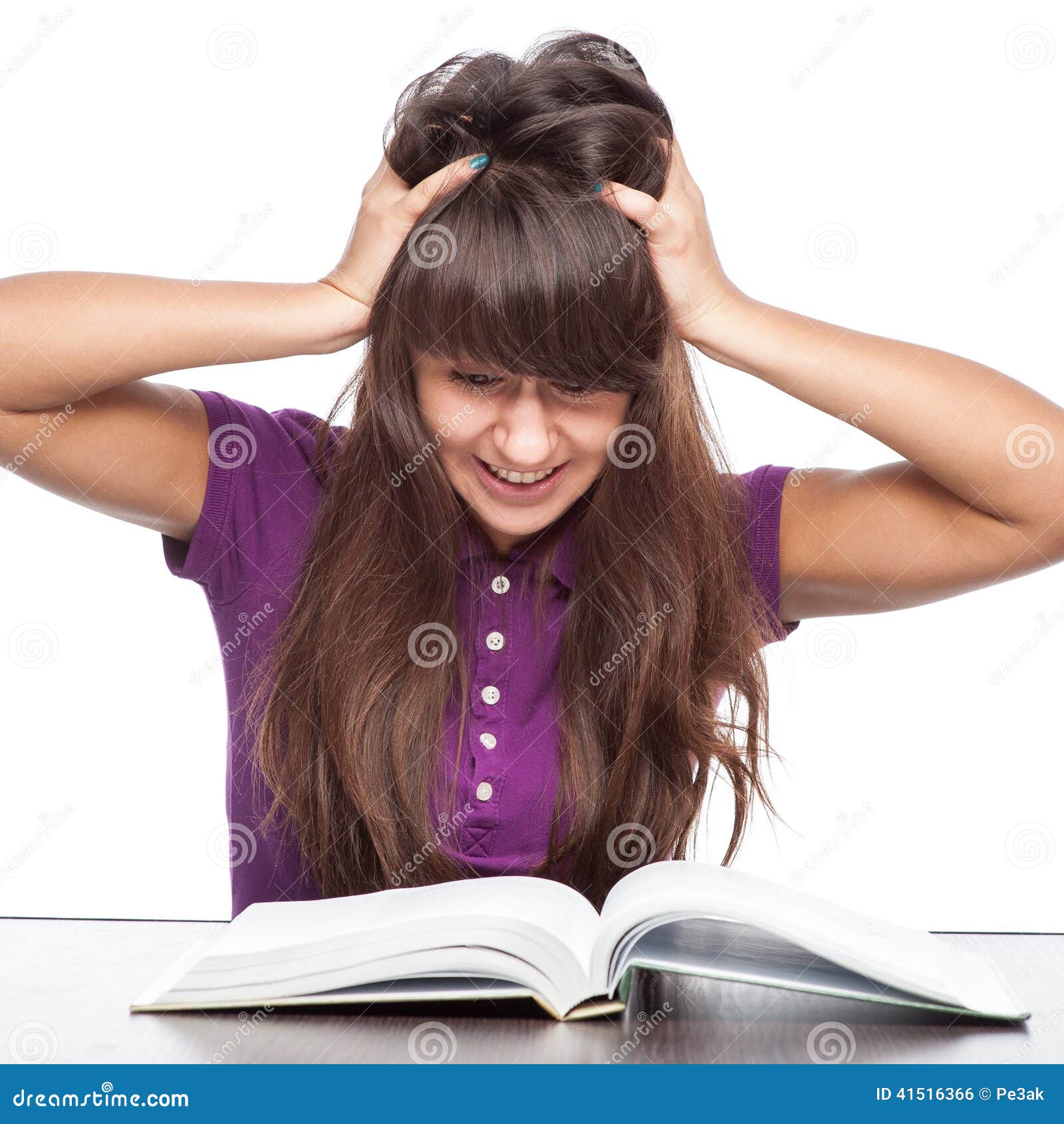 Girl Having Stress from Reading Stock Photo - Image of person, book ...