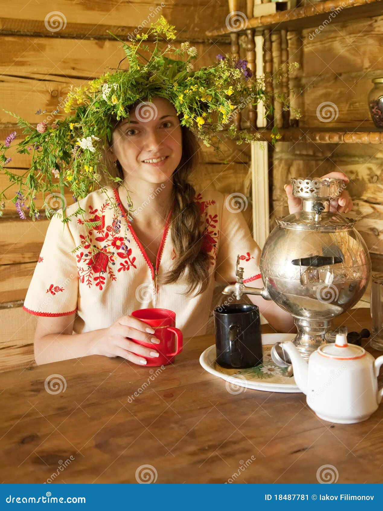 Girl Having Tea from Traditional Samova Stock Image - Image of boiling ...