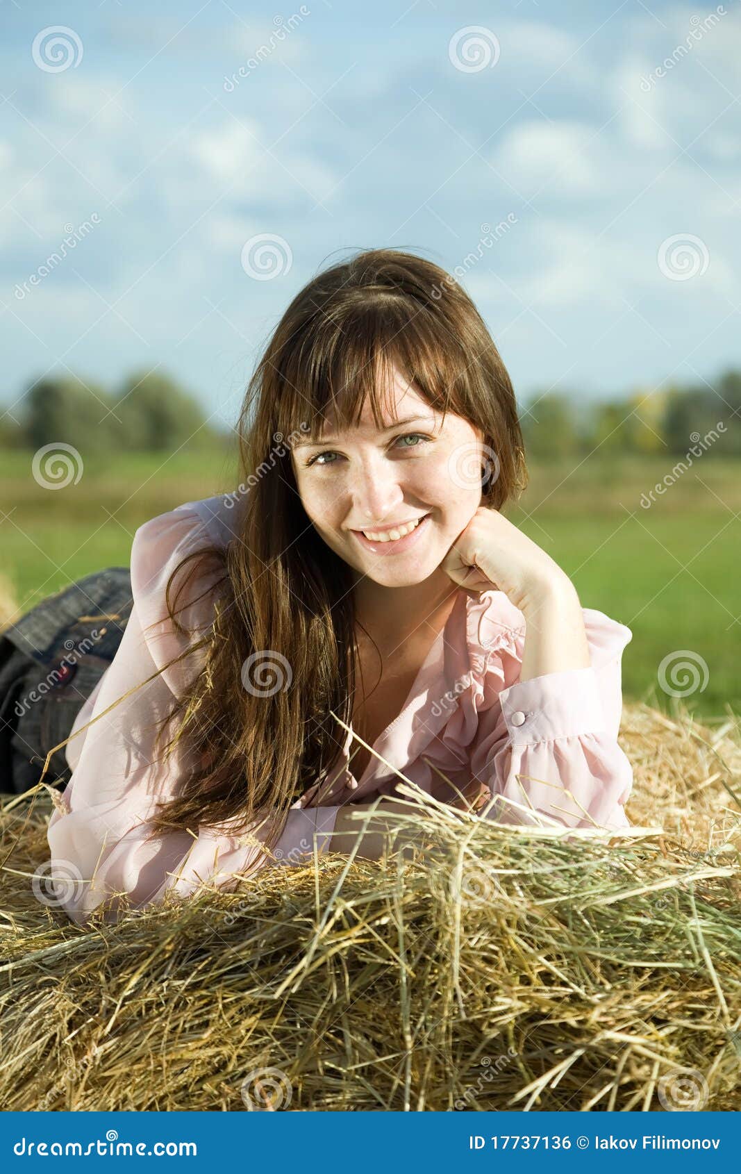 Girl on hay in summer stock photo. Image of model, smiling - 17737136