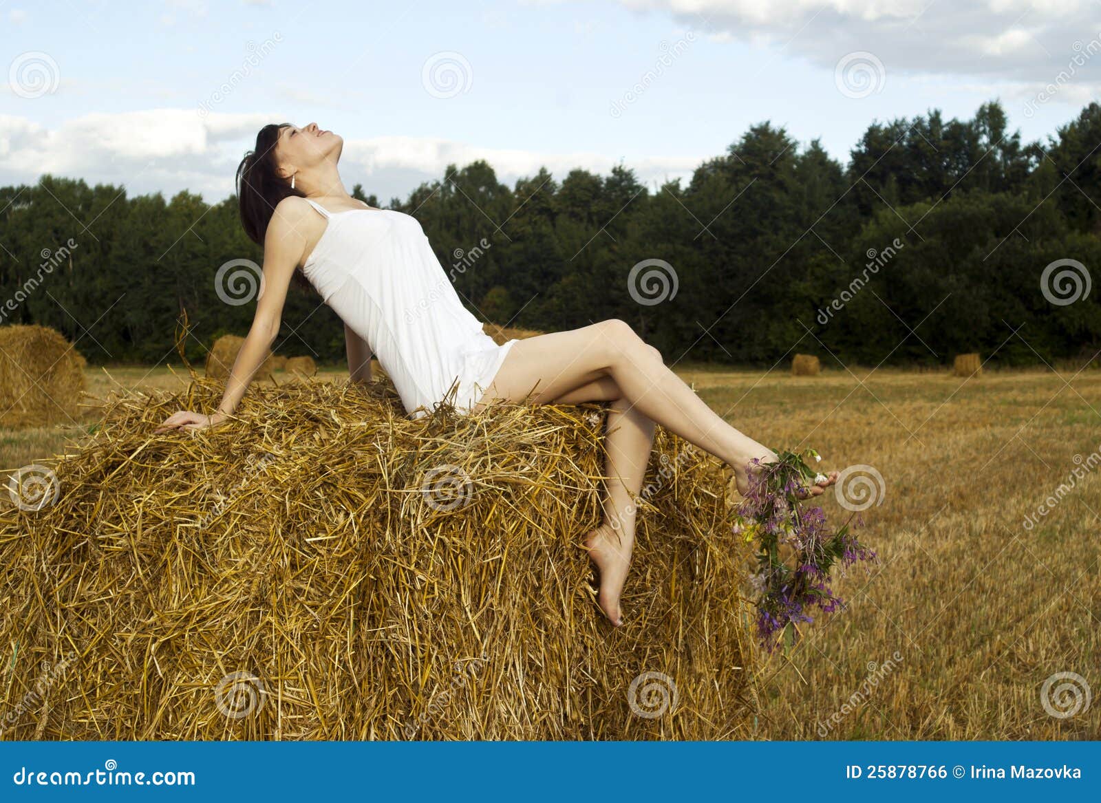 Girl on a haystack stock photo. Image of cute, country - 25878766