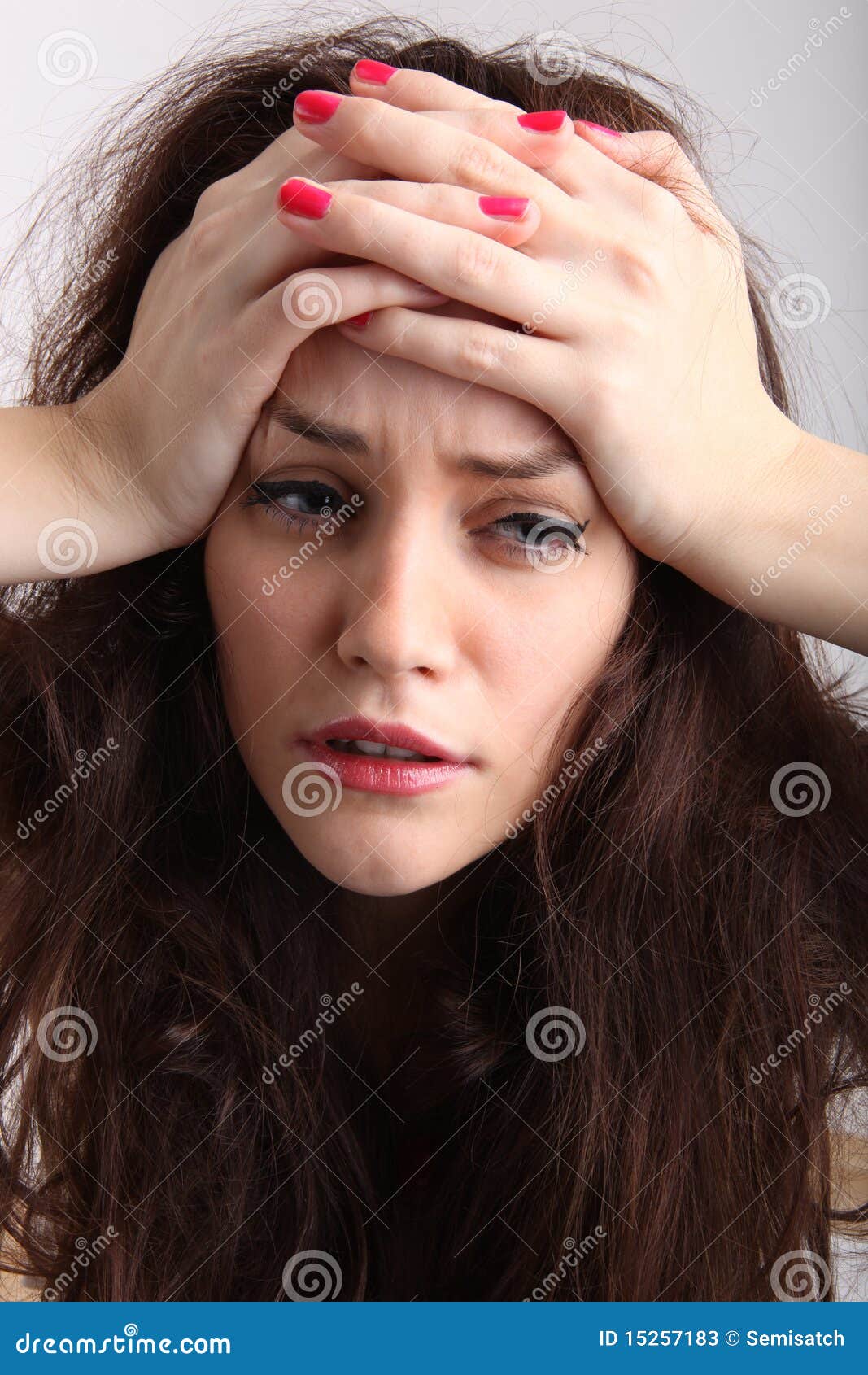 Girl with headache stock image. Image of female, hold - 15257183
