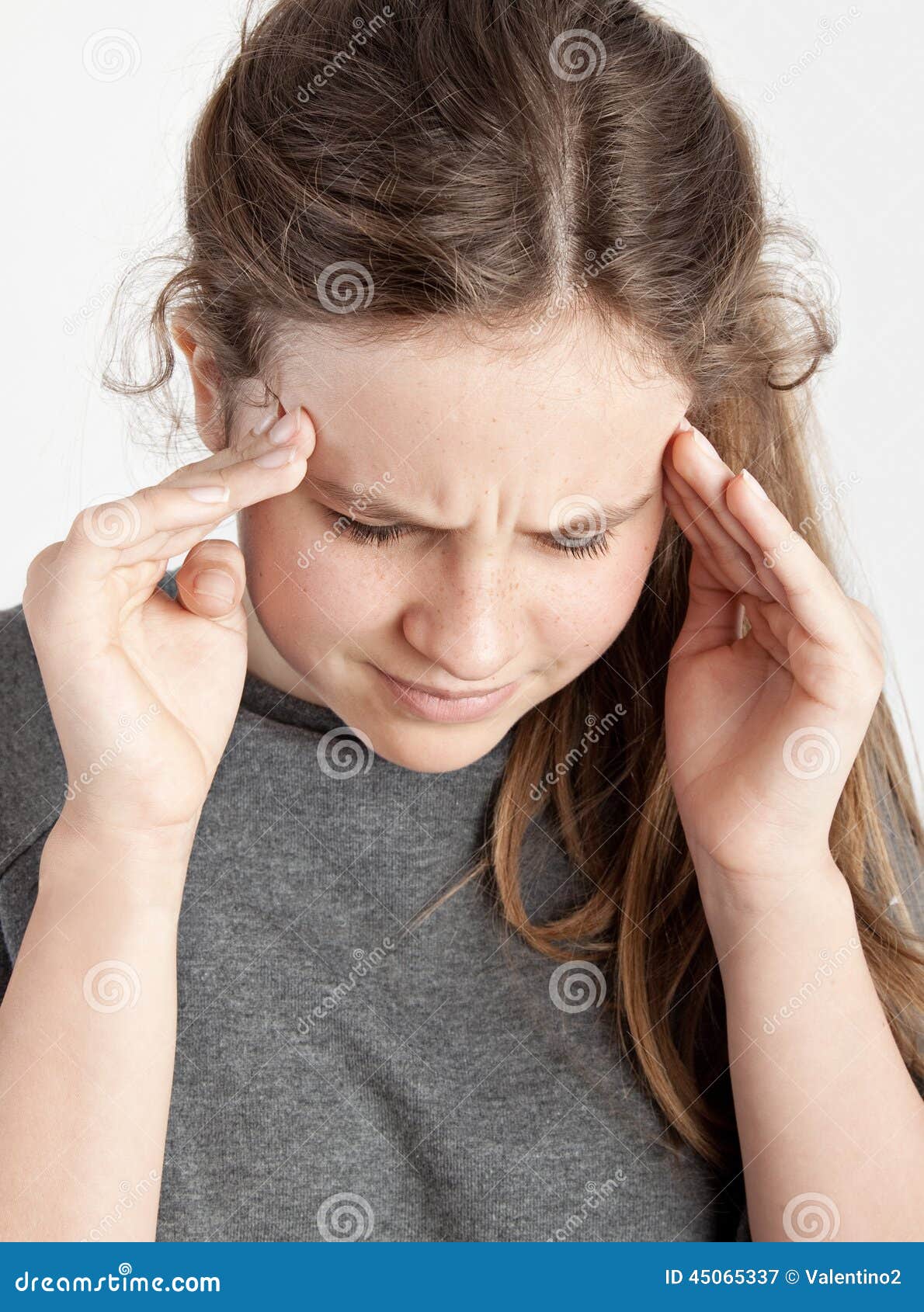 Girl with headache stock image. Image of problems, white - 45065337