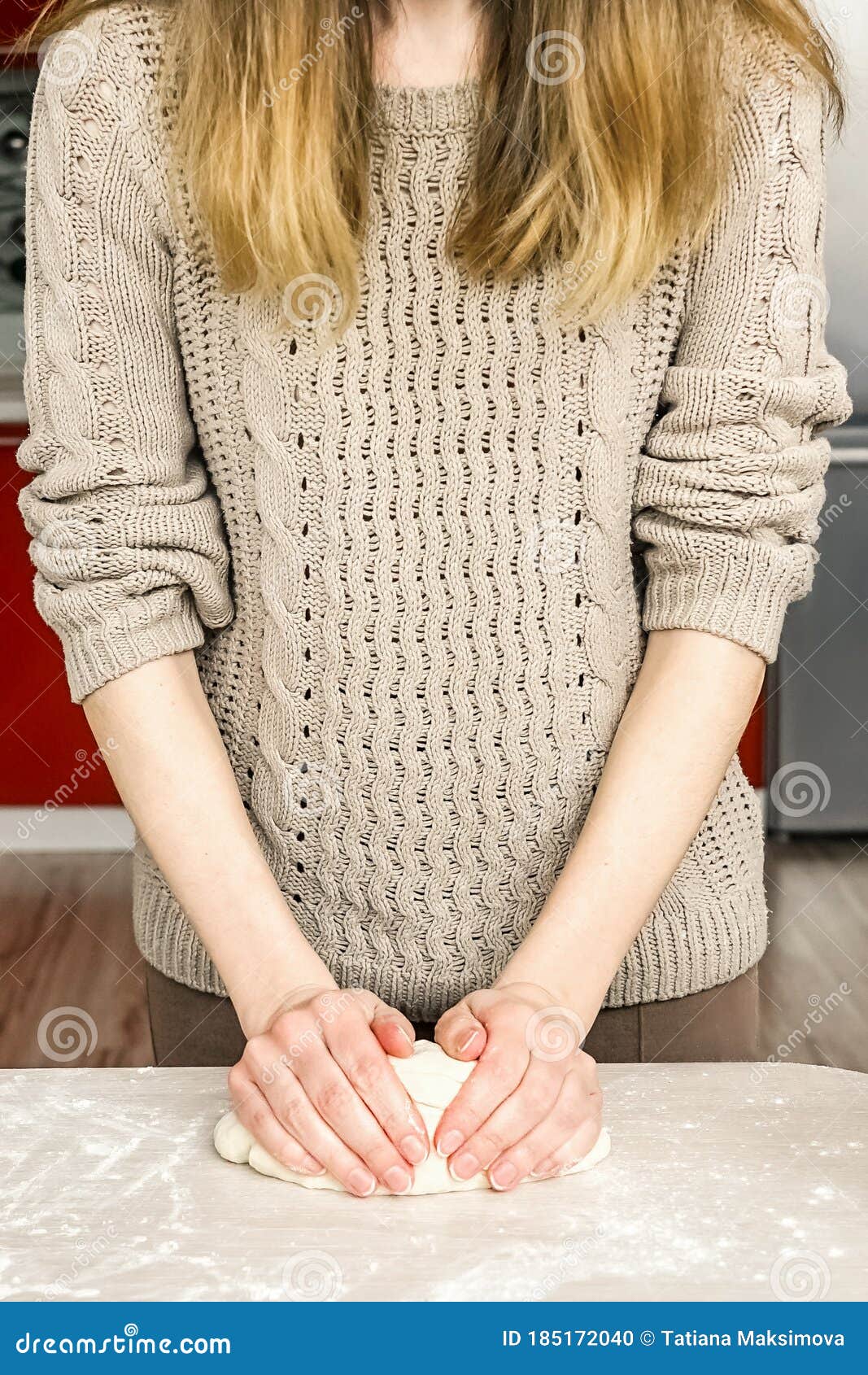 Girl Headless in Kitchen Making Dough Stock Photo - Image of headless ...
