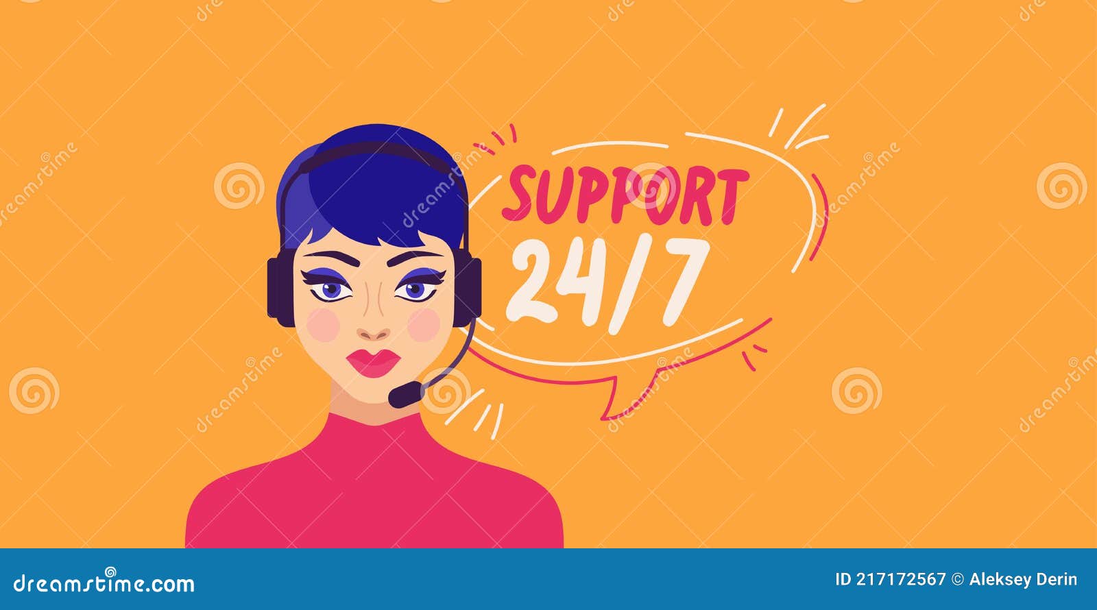 A Girl in Headphones with a Microphone. Customer Service Operator ...