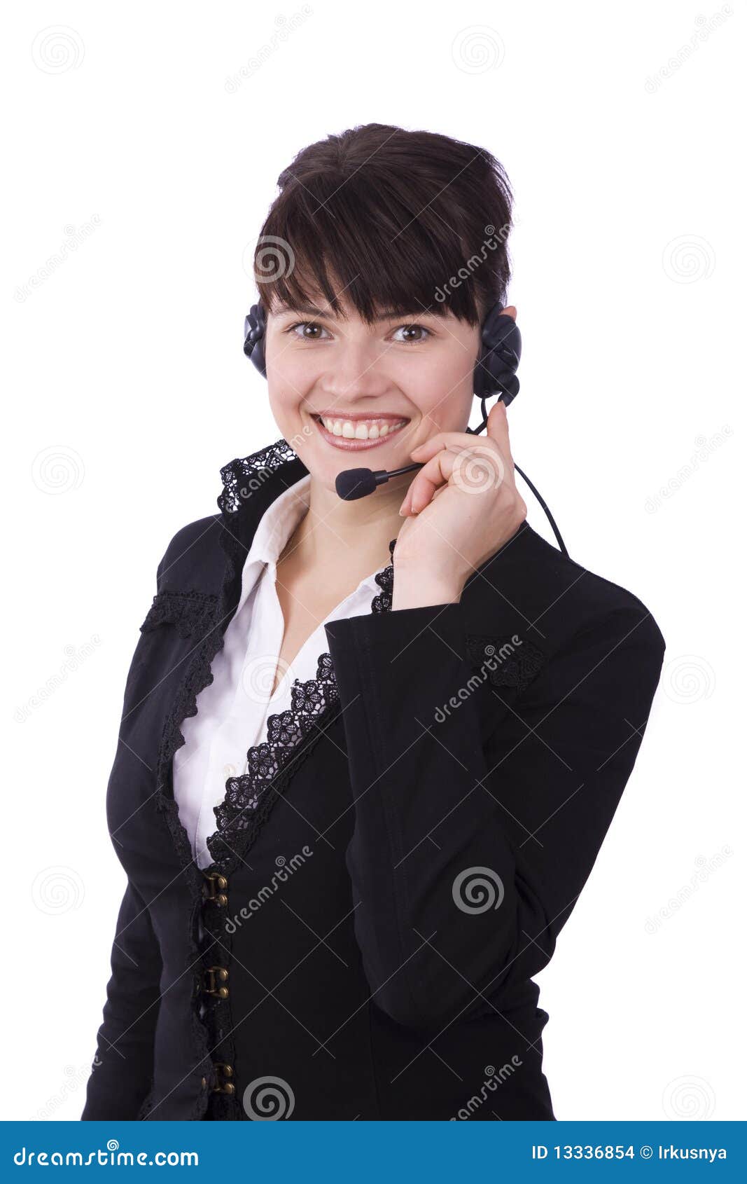 Girl with headset. stock photo. Image of consultation - 13336854