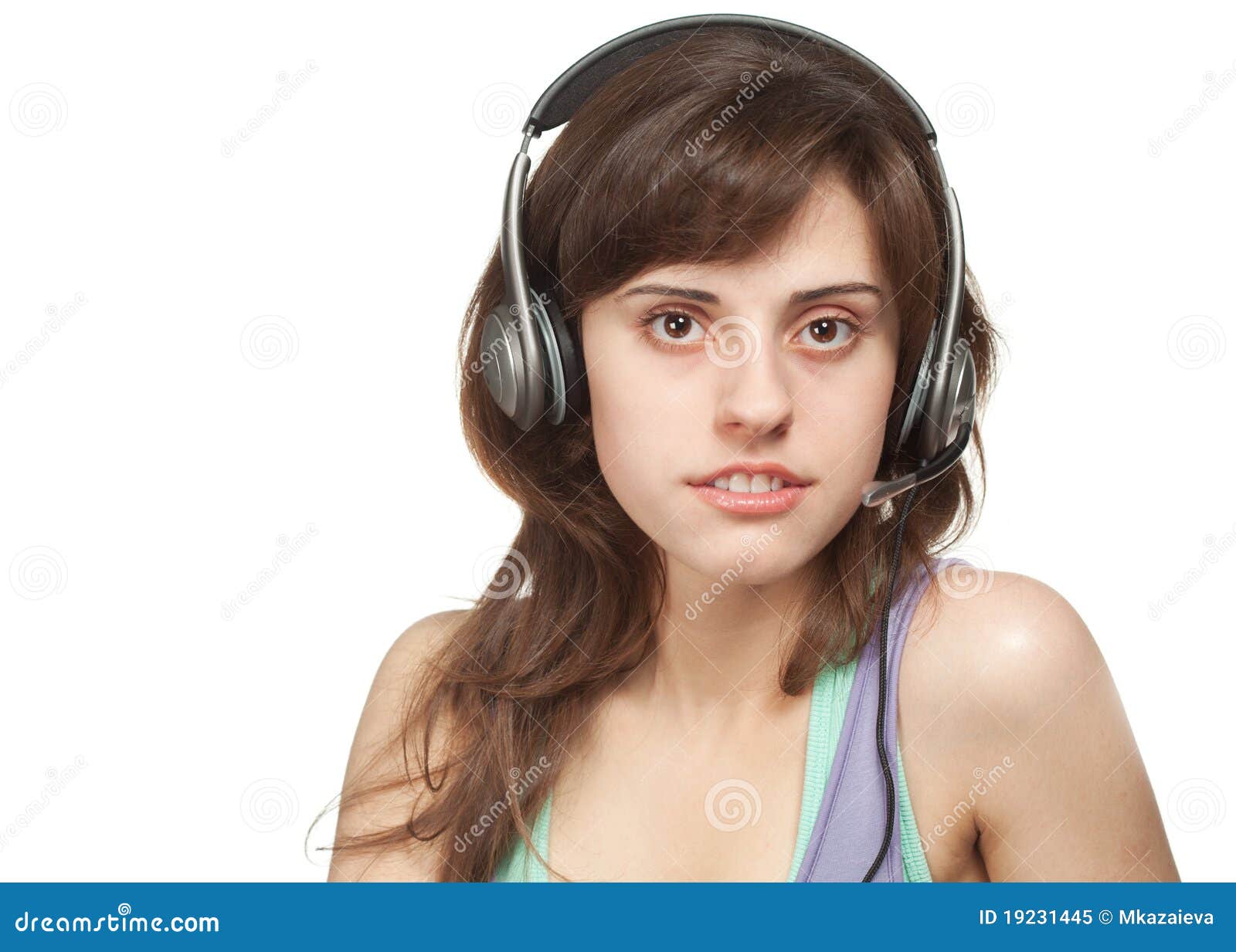 Girl with headset stock image. Image of cheerful, cute - 19231445