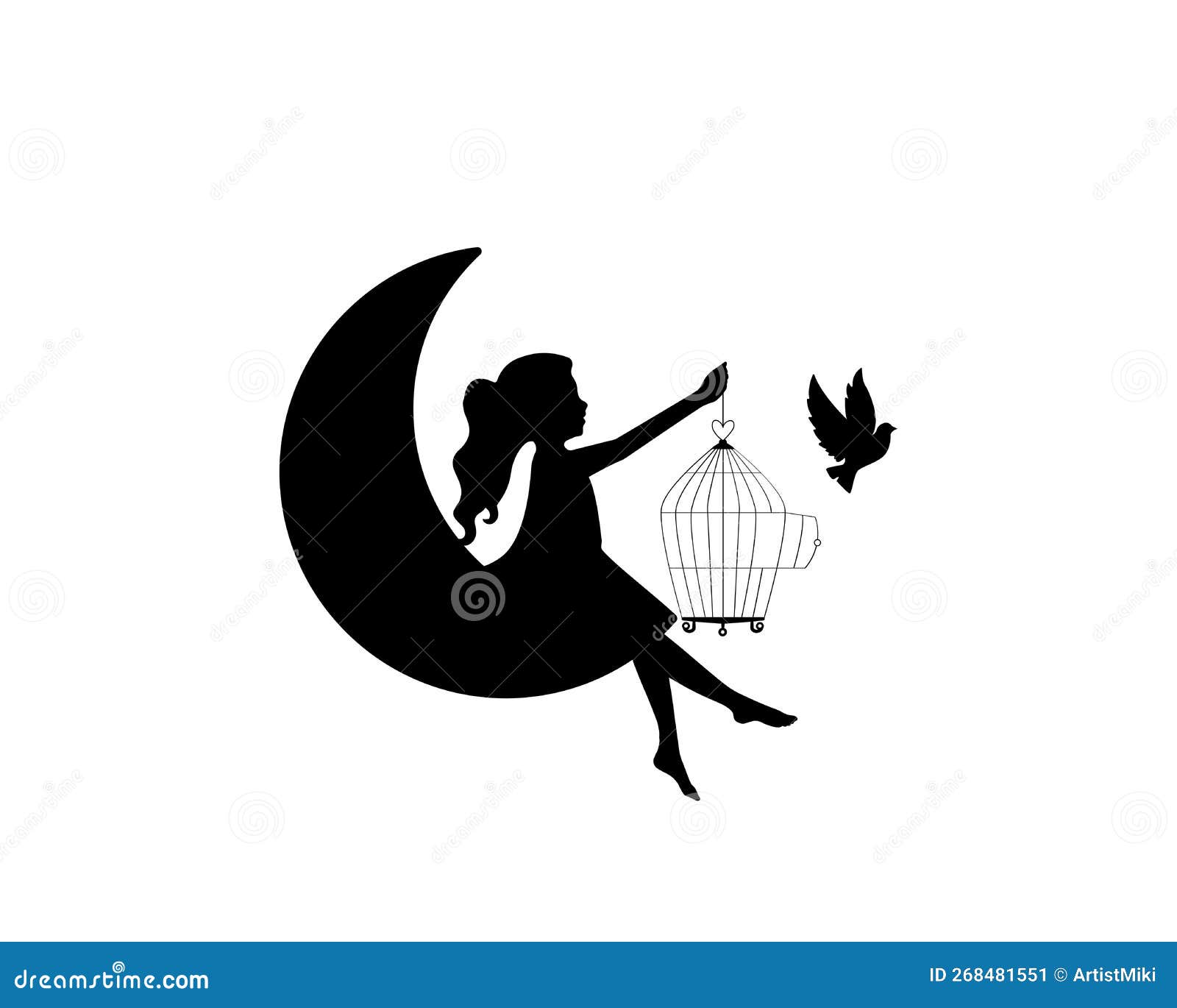 Open Bird Cage And Sakura Blossom Branches Composition In Art Nouveau ...