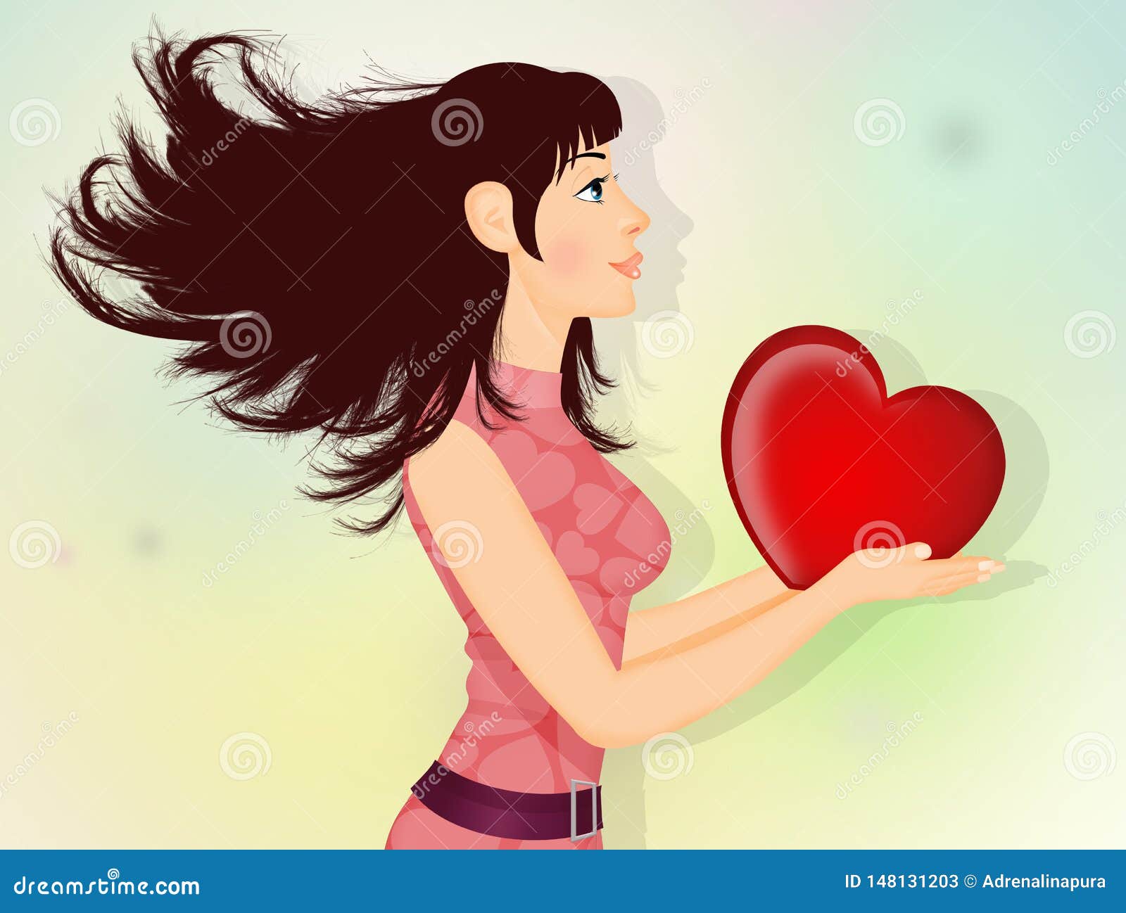 Girl with Heart in Her Hand Stock Illustration - Illustration of heart ...