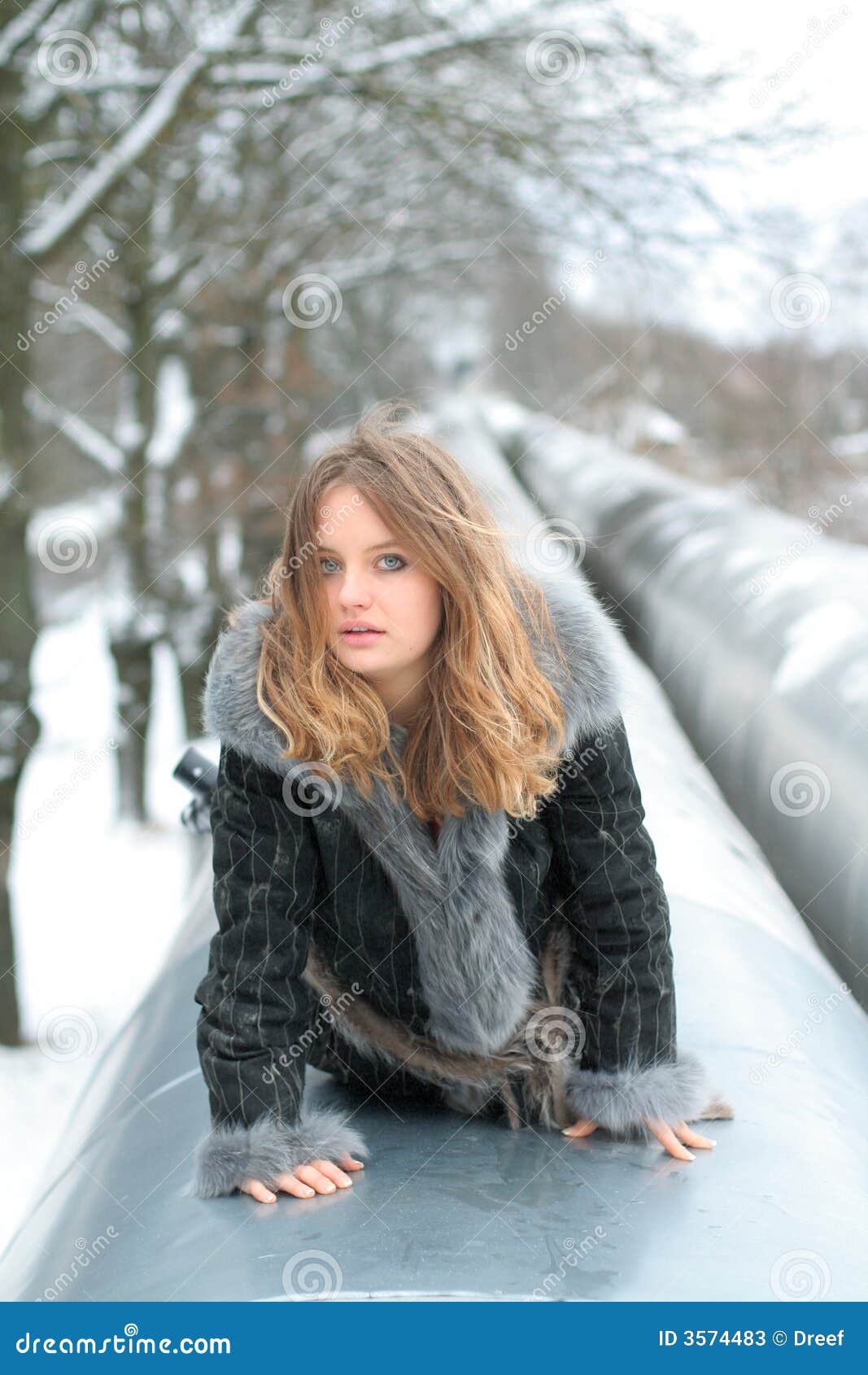 Girl on heating main stock image. Image of adult, frost - 3574483