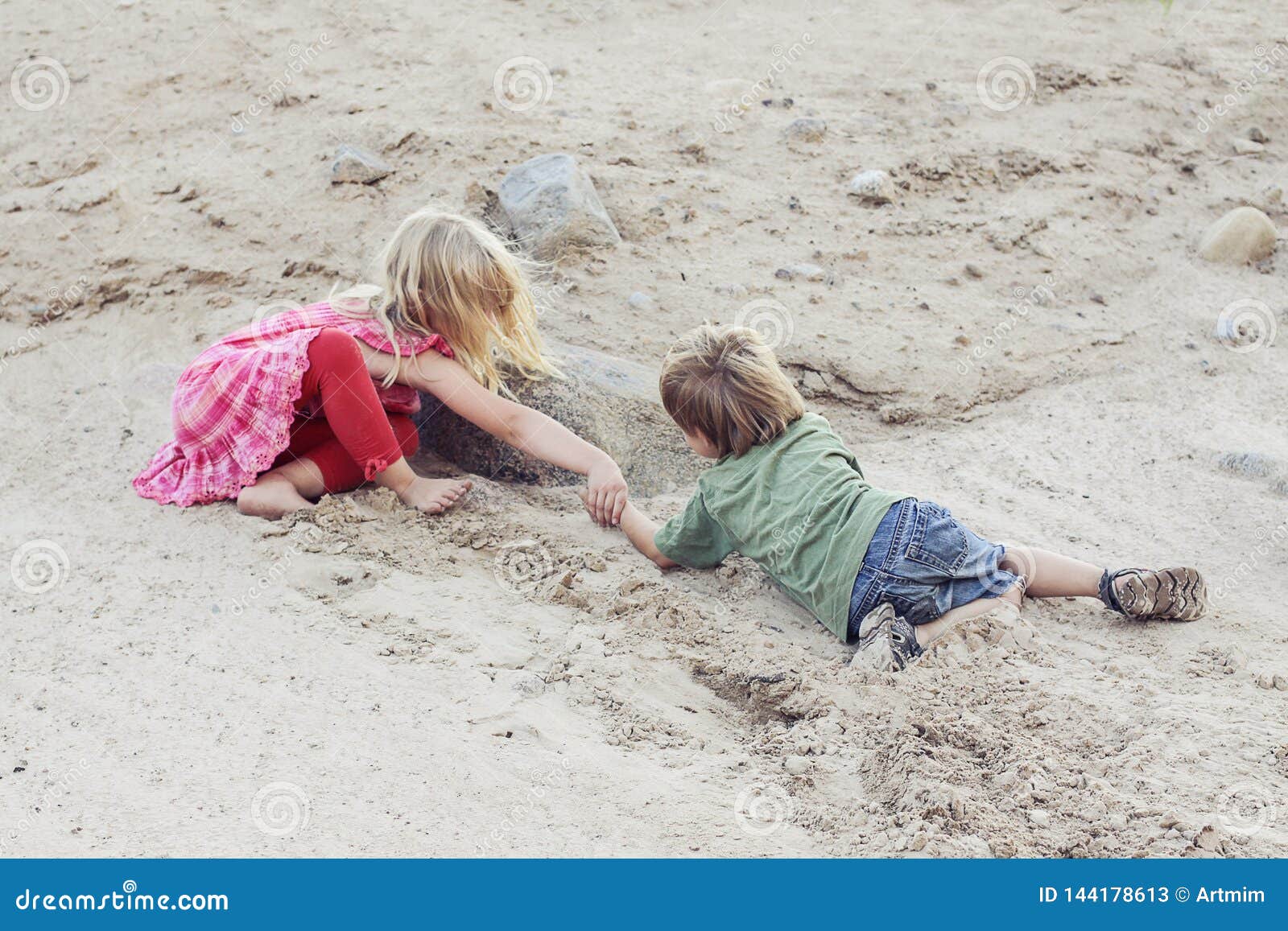 Girl Helping the Boy. Help Concept Outdoor Stock Image - Image of ...