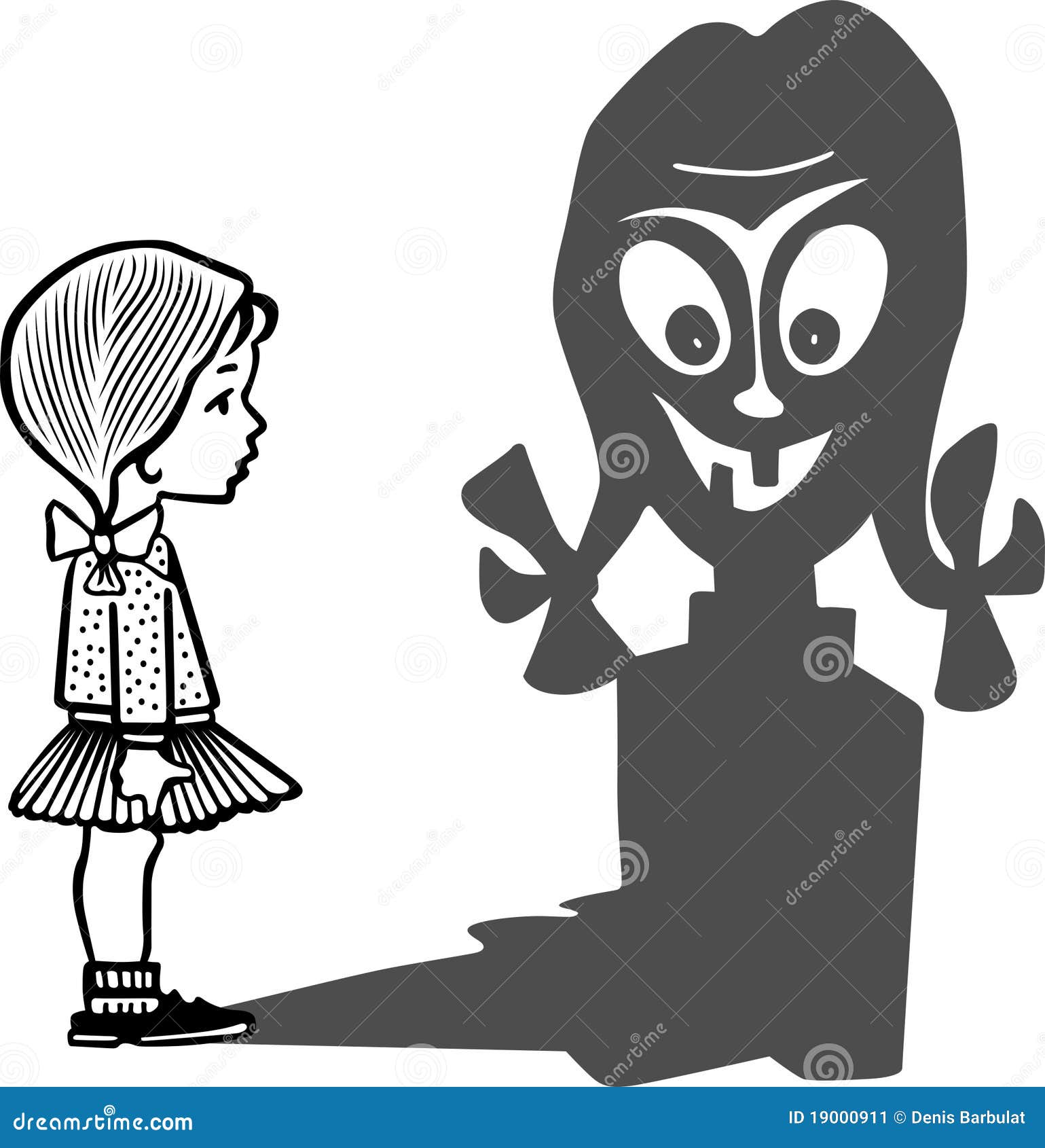 Girl and her angry shadow stock vector. Illustration of young - 19000911