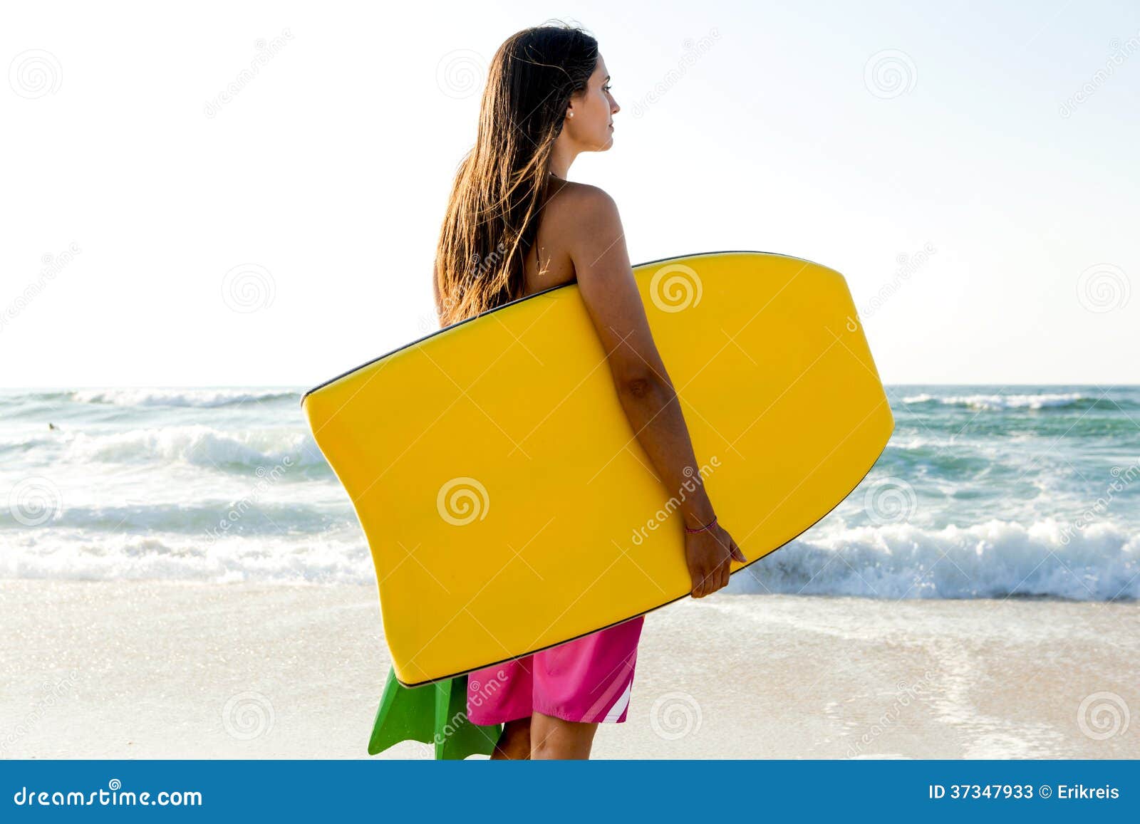 Girl with her bodyboard stock image. Image of fins, copyspace - 37347933