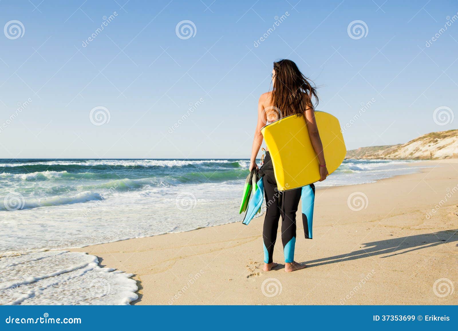 Girl with her bodyboard stock image. Image of female - 37353699