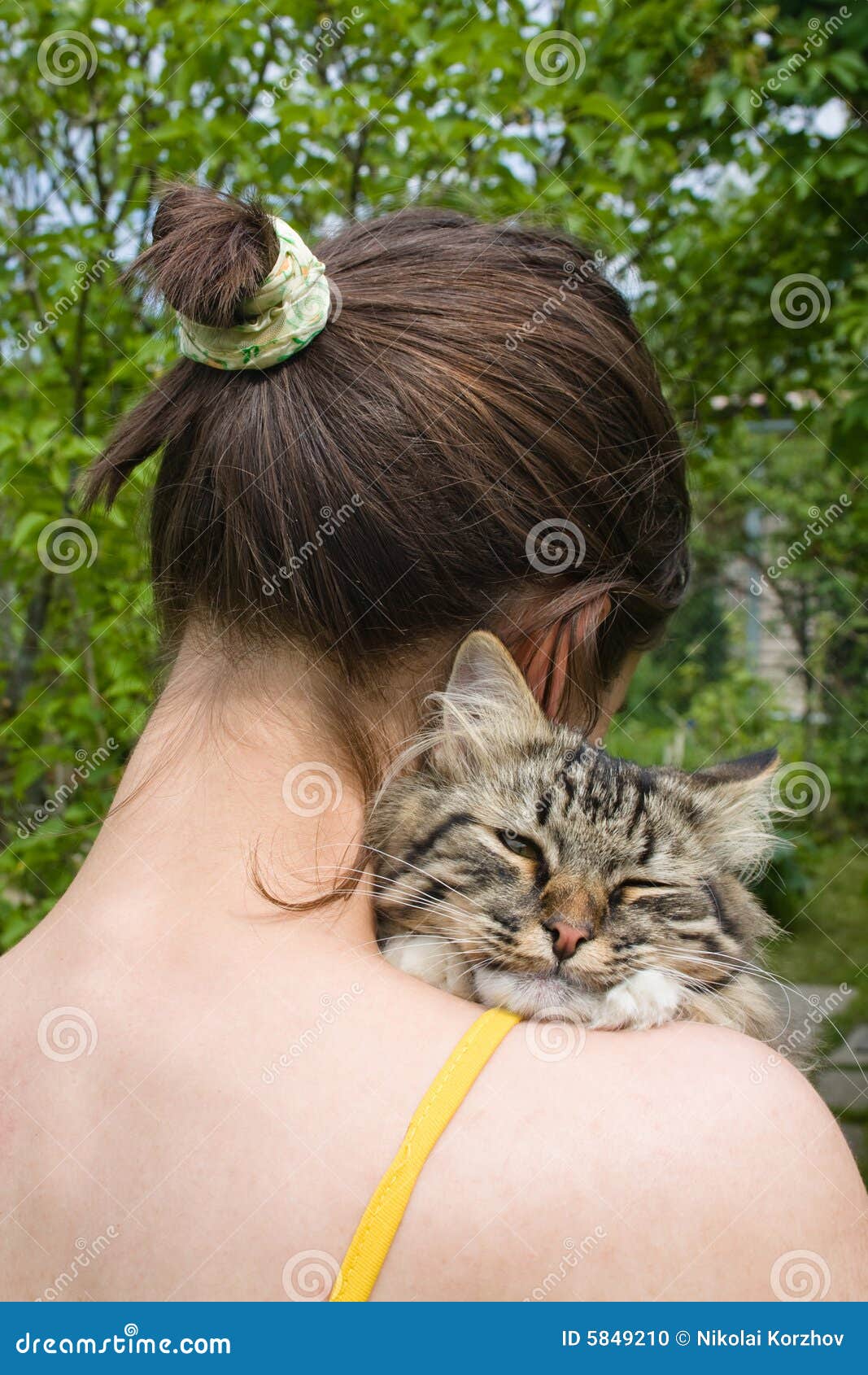 Girl and Her Cat stock photo. Image of brunette, wool - 5849210