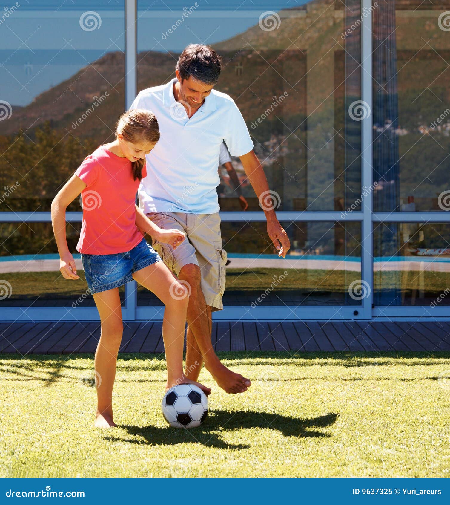 Girl and Her Dad Playing Football Stock Image - Image of happy ...