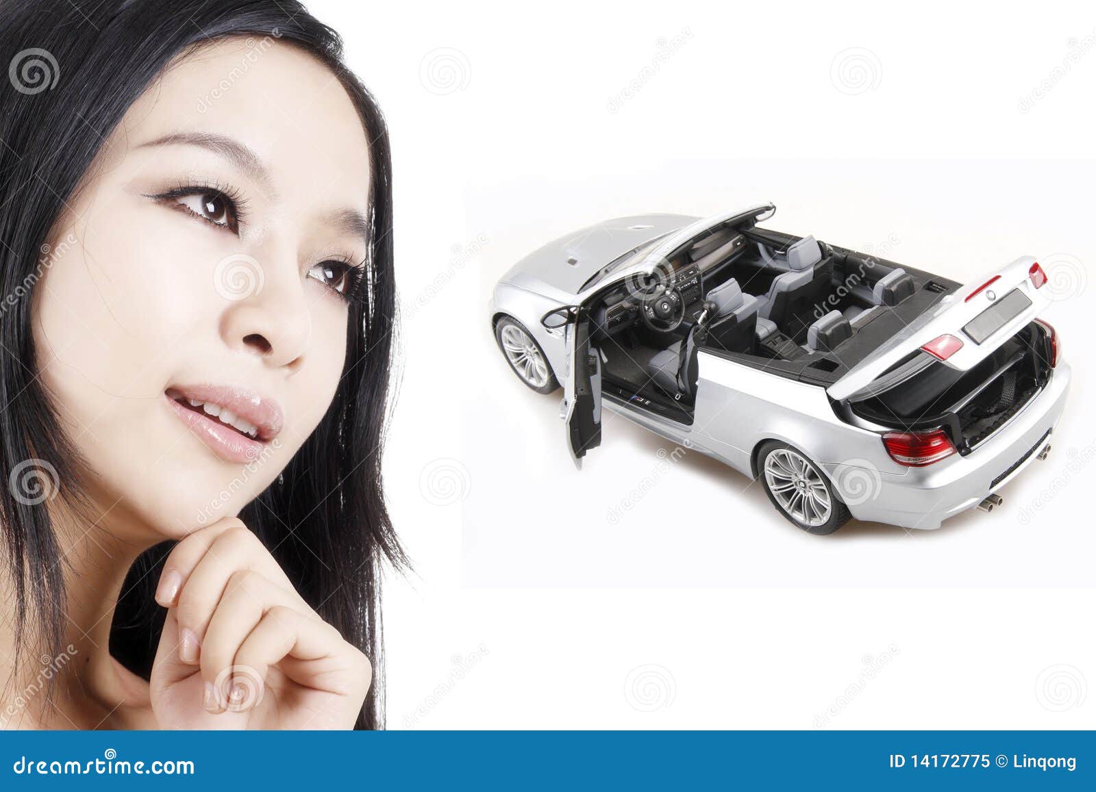 Girl with her dream car stock image. Image of silver - 14172775