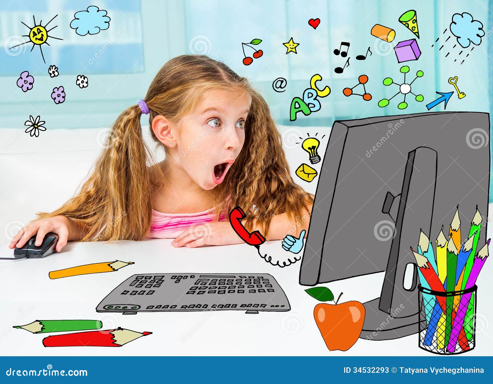 Girl and Her Magic Computer Stock Image - Image of little, child: 34532293