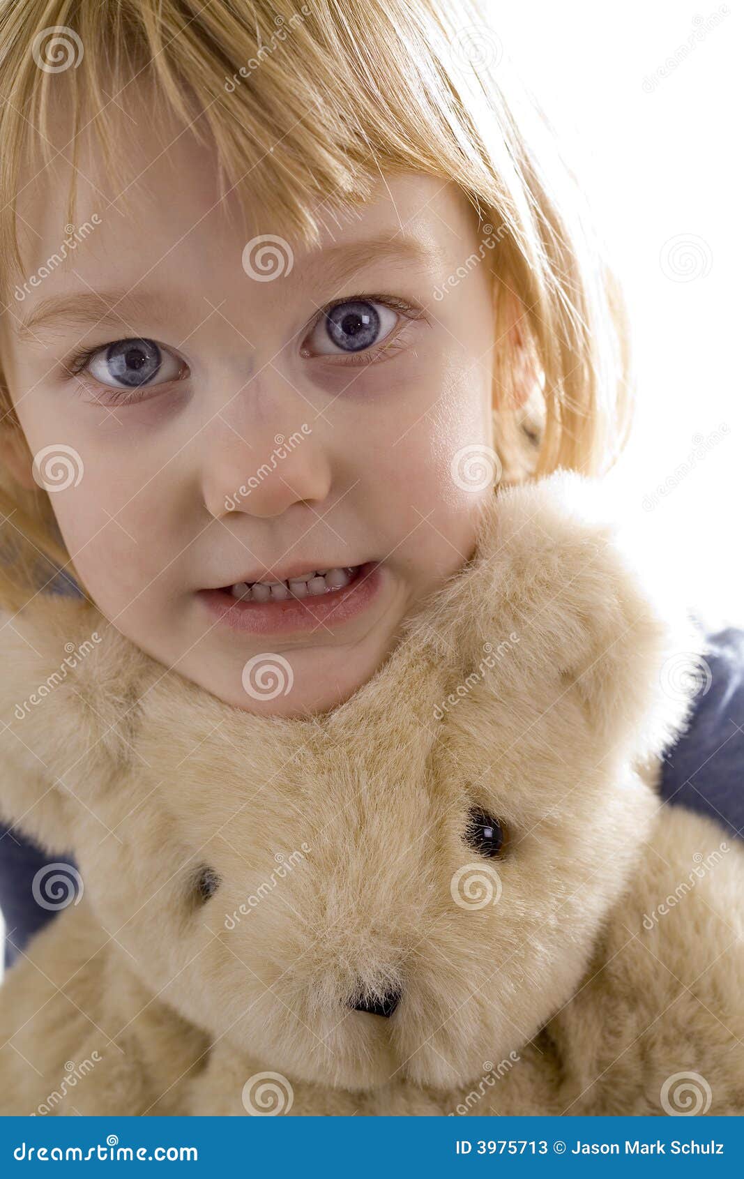 Girl Hides Behind Teddy Bear Stock Image - Image of protect, blue: 3975713