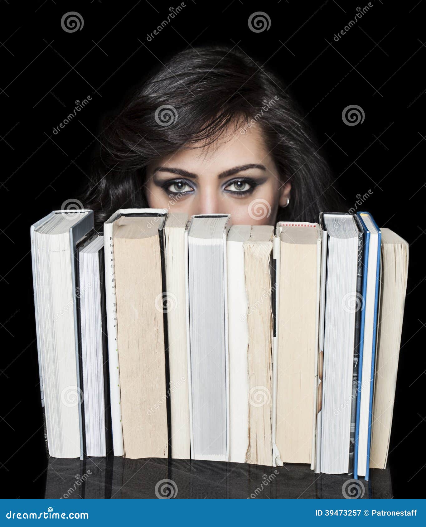 Girl Hiding Behind Book Shelf Stock Image - Image of casual, brunette ...