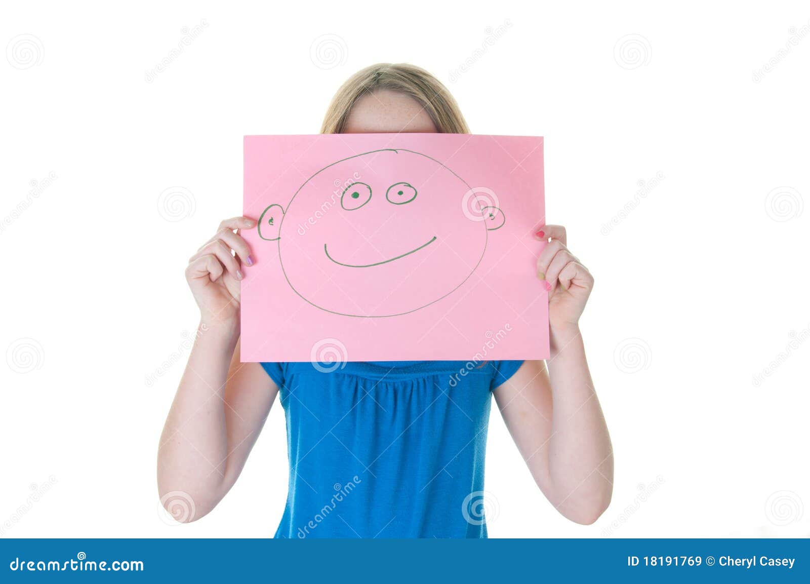 Girl Hiding Behind Fake Face - Emotional Series Stock Photo ...