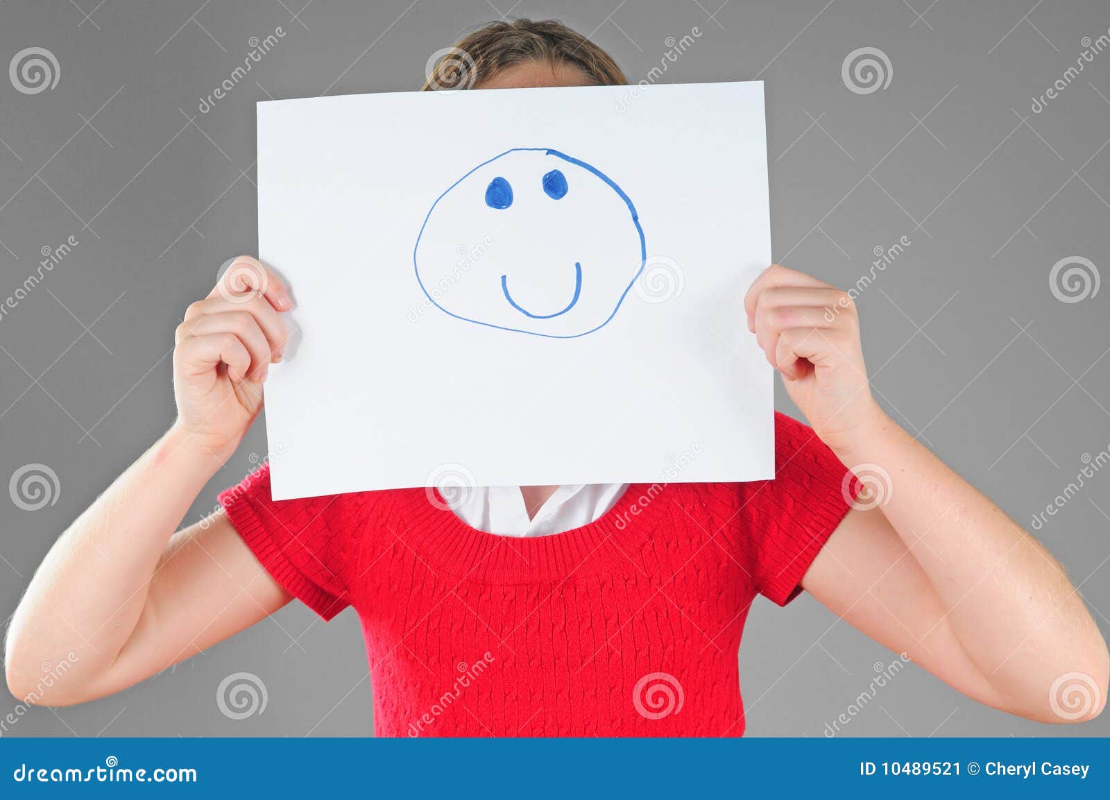 Girl Hiding Behind Happy Face Stock Image - Image of faking, psychology ...