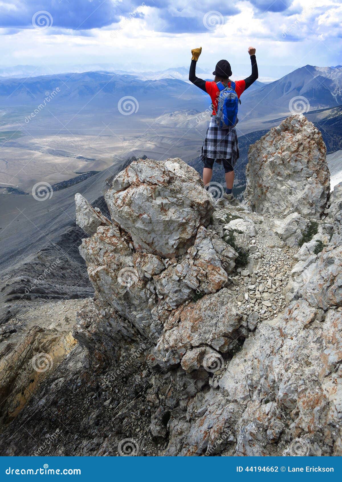 Girl Hiker Summit Mountain Top Stock Photo - Image of healthy ...