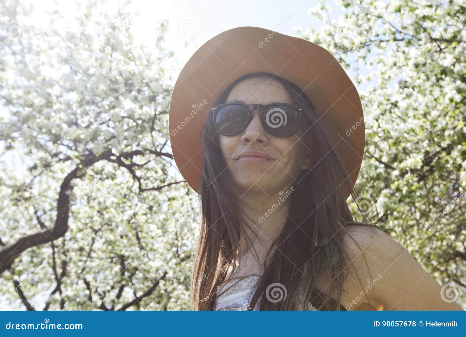 Girl Hippie in Spring Blooming Garden Stock Photo - Image of young ...