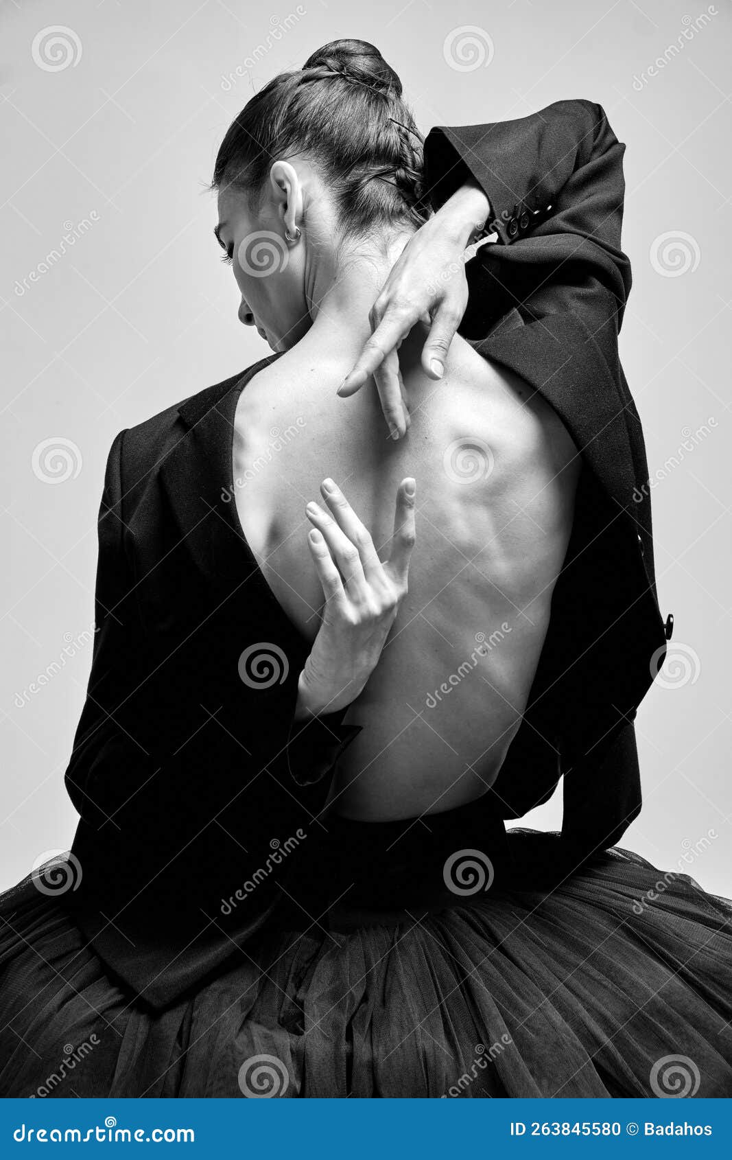 Girl in a Jacket Put on the Back Stock Photo - Image of perfect, beauty ...