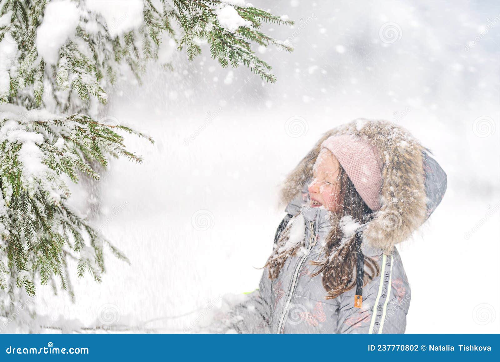 Girl Hit by Snow in the Face in Winter in Snowfall Stock Photo - Image ...