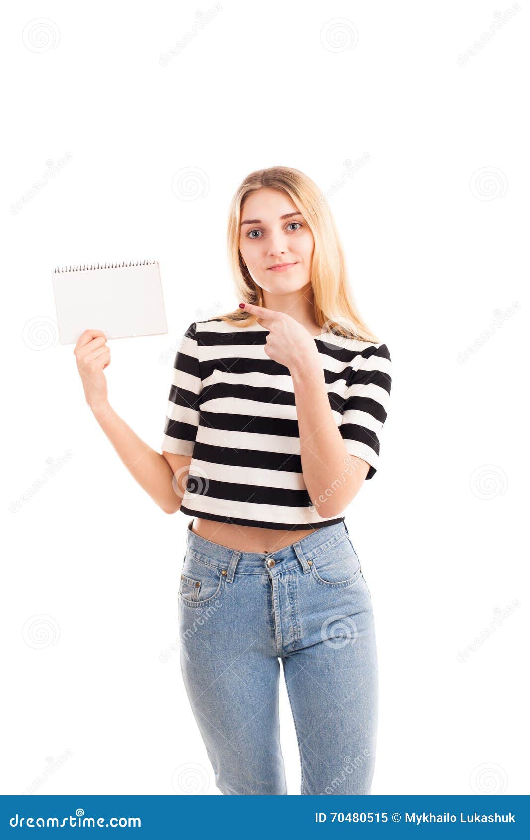 Girl Hold Notepad and Point it with Finger Isolated Stock Image - Image ...