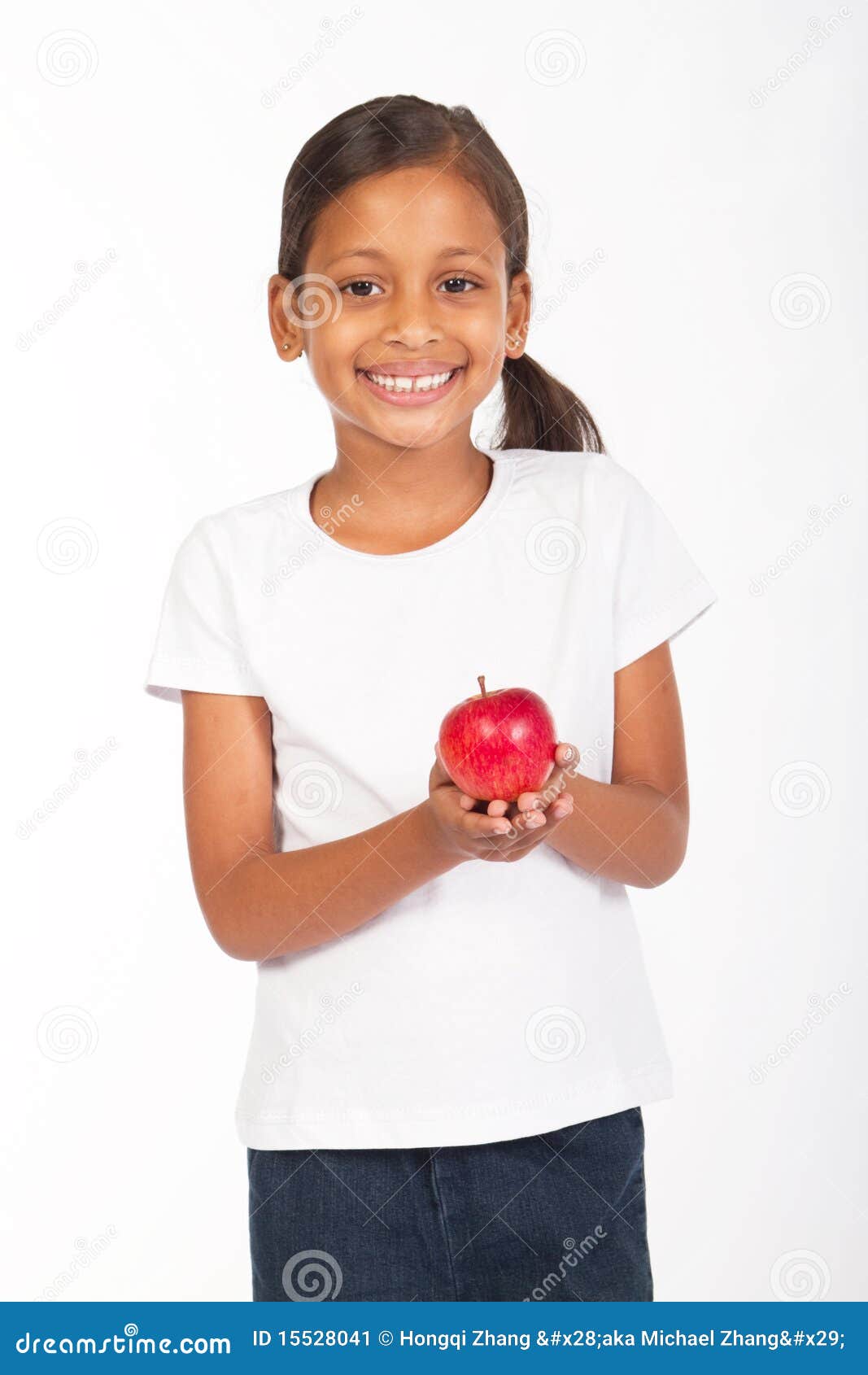 Girl holding apple stock image. Image of lovely, african - 15528041