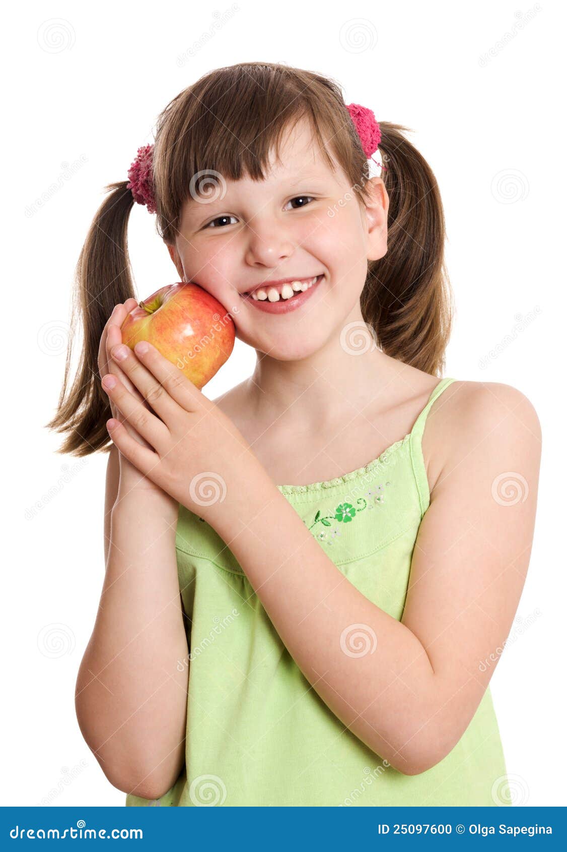 Girl holding apple stock photo. Image of eyes, isolated - 25097600