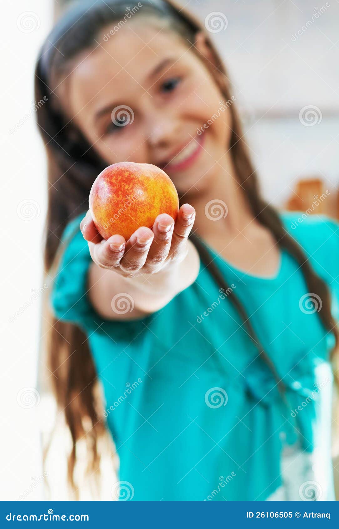 The Girl is Holding the Apple Stock Image - Image of happiness ...