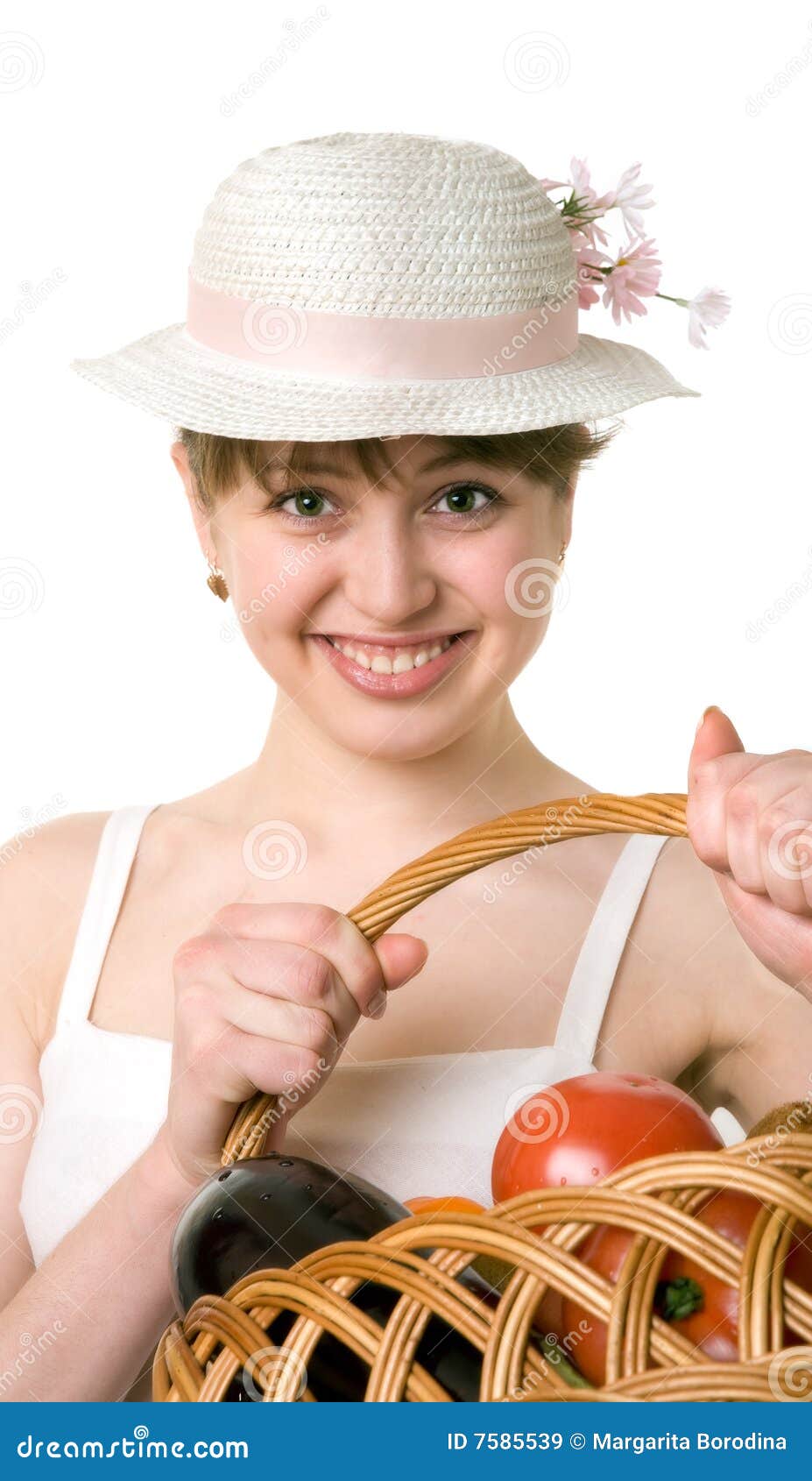Girl holding a basket stock image. Image of isolated, customer - 7585539