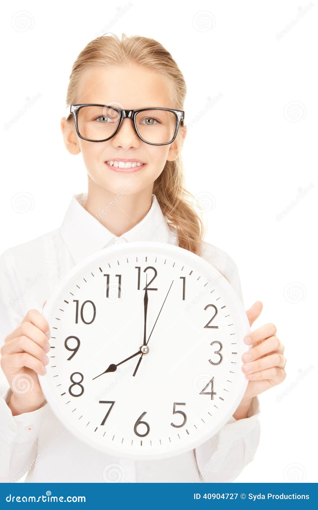 Girl holding big clock stock image. Image of confident - 40904727
