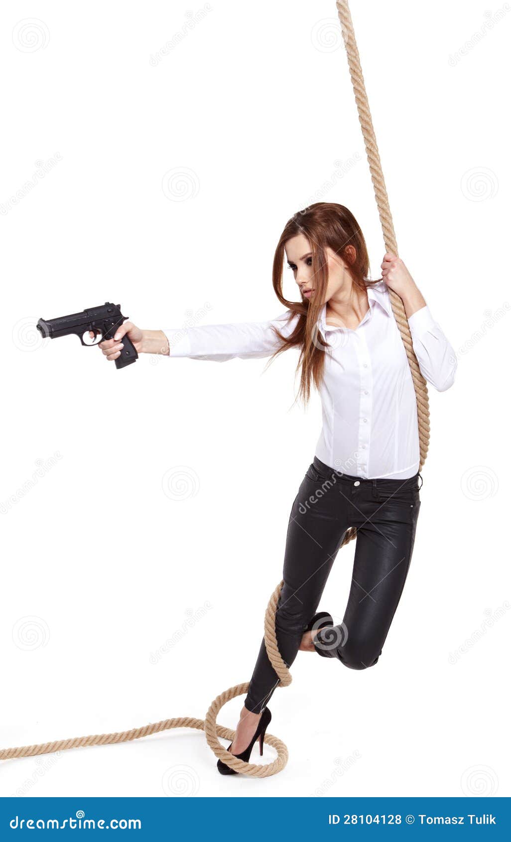 Girl holding a black gun stock photo. Image of pistol - 28104128